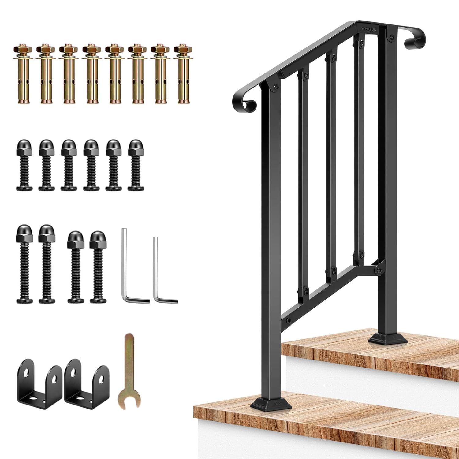 VIVOSUN Outdoor Handrail, 40" × 36" Fits 1 to 4 Steps, Adjustable ...