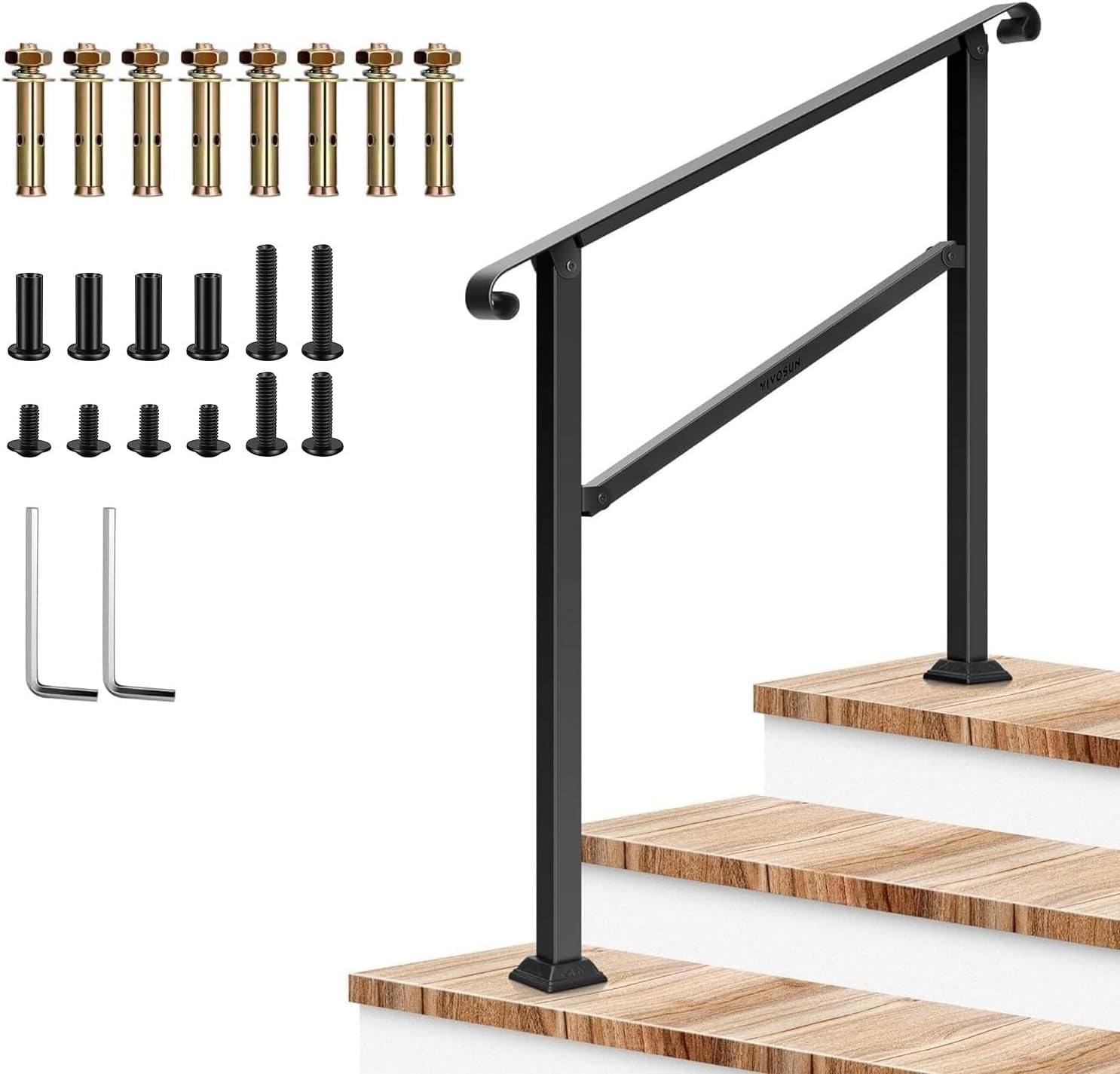 VIVOSUN Outdoor Handrail, 3 Step Stair Handrail, 40" x 36" Fits 1 to 3 ...