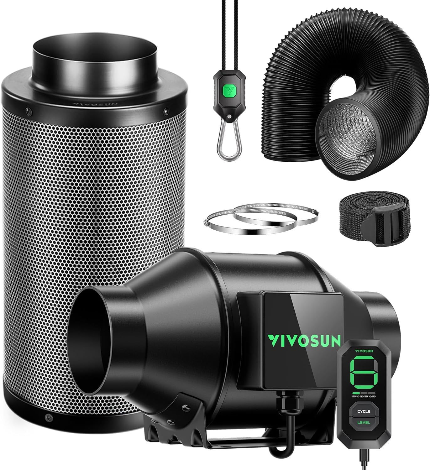 VIVOSUN Smart Air Filtration G4 Kit, AeroZesh 4" Inline Fan with E12 ...