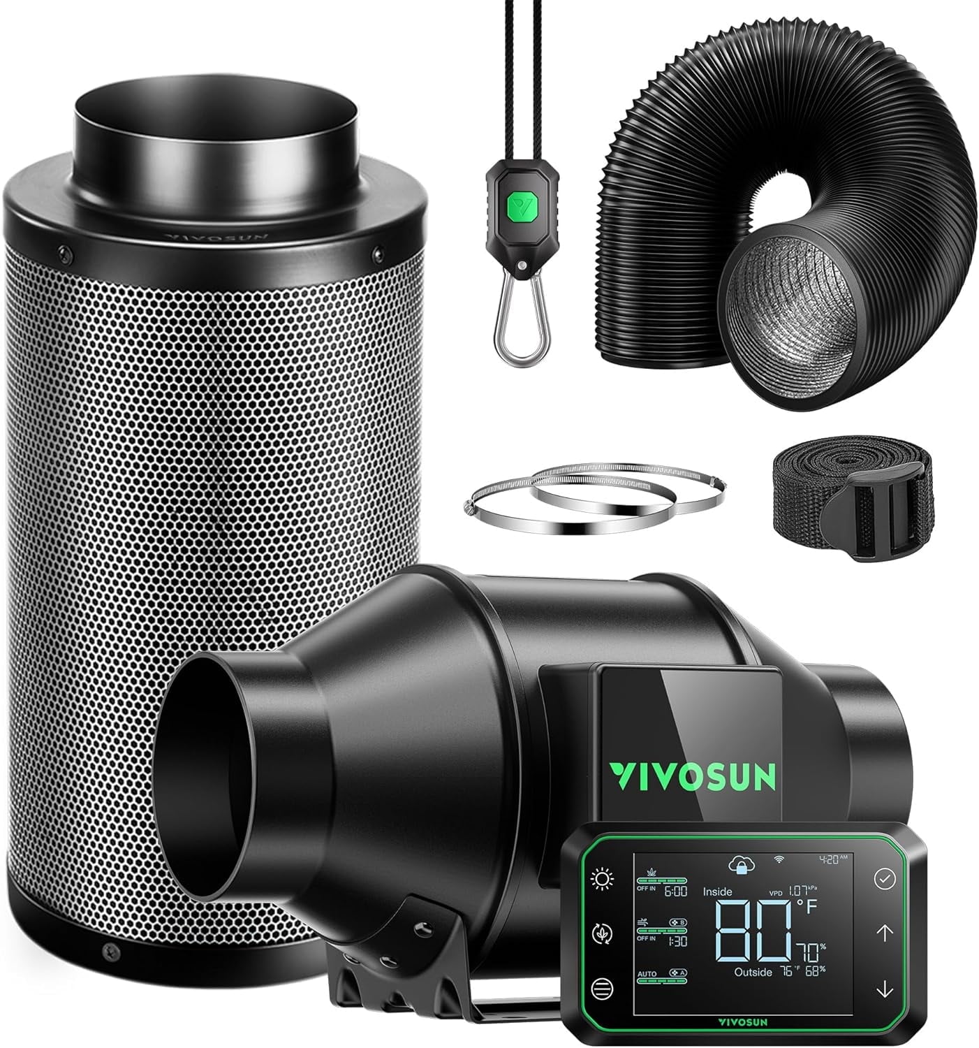 "VIVOSUN PRO G4 Kit 4"", AeroZesh Inline Fan, WiFi Controller, Carbon ...