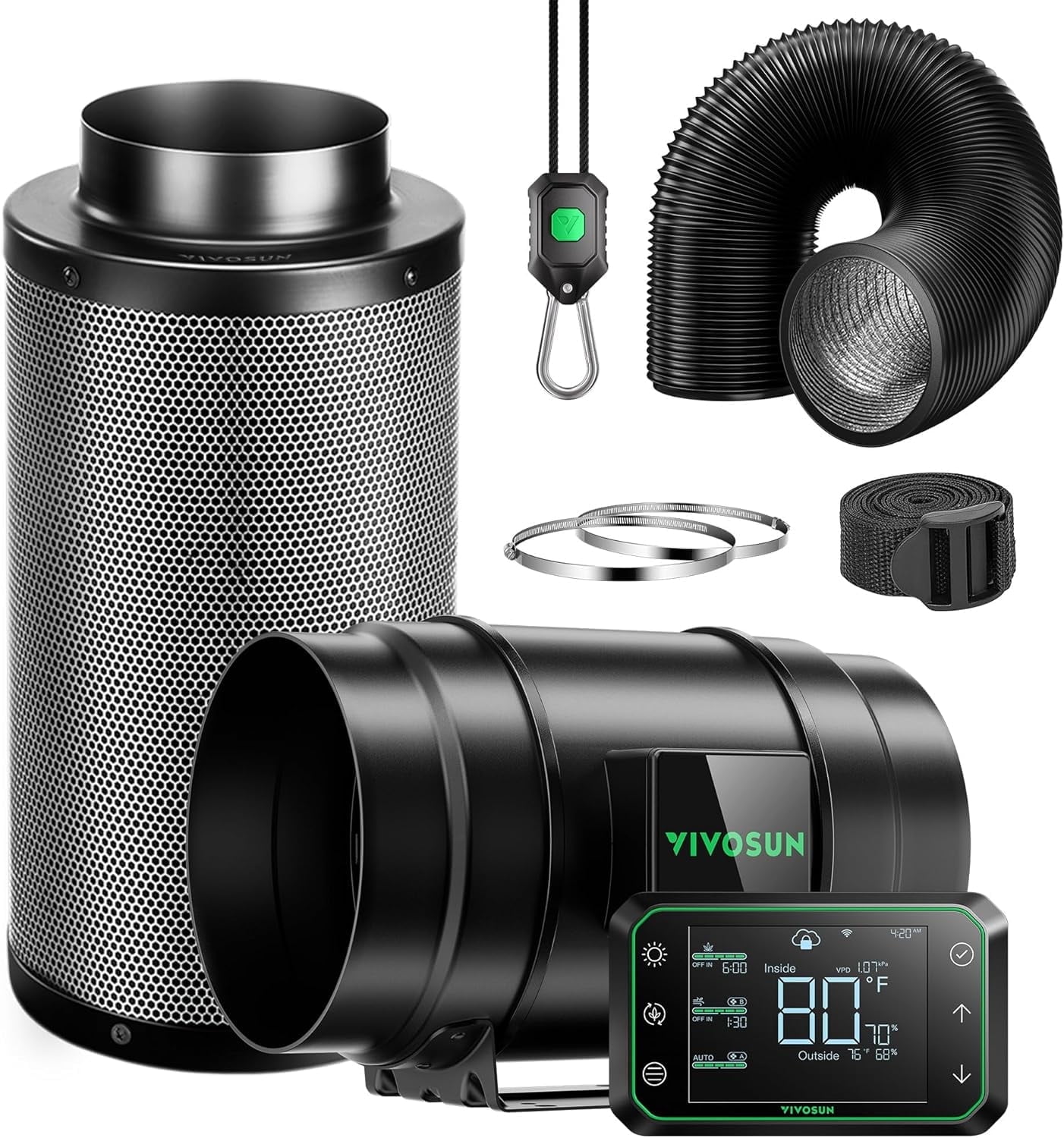VIVOSUN Smart Air Filtration PRO G8 Kit 8", AeroZesh G8 Inline Duct Fan ...