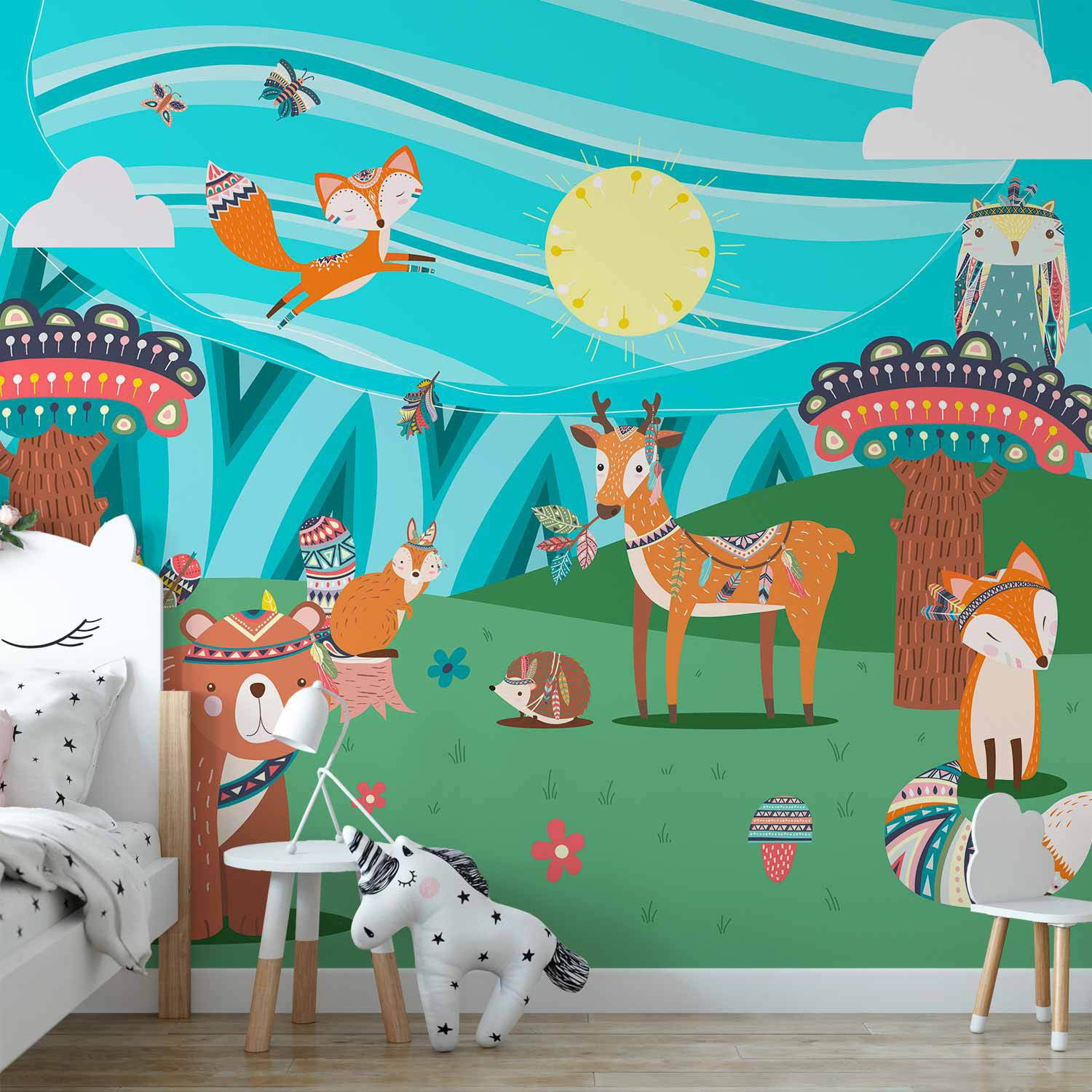 VIVYET Wall Mural - Adventures in the forest - forest animals in an ...