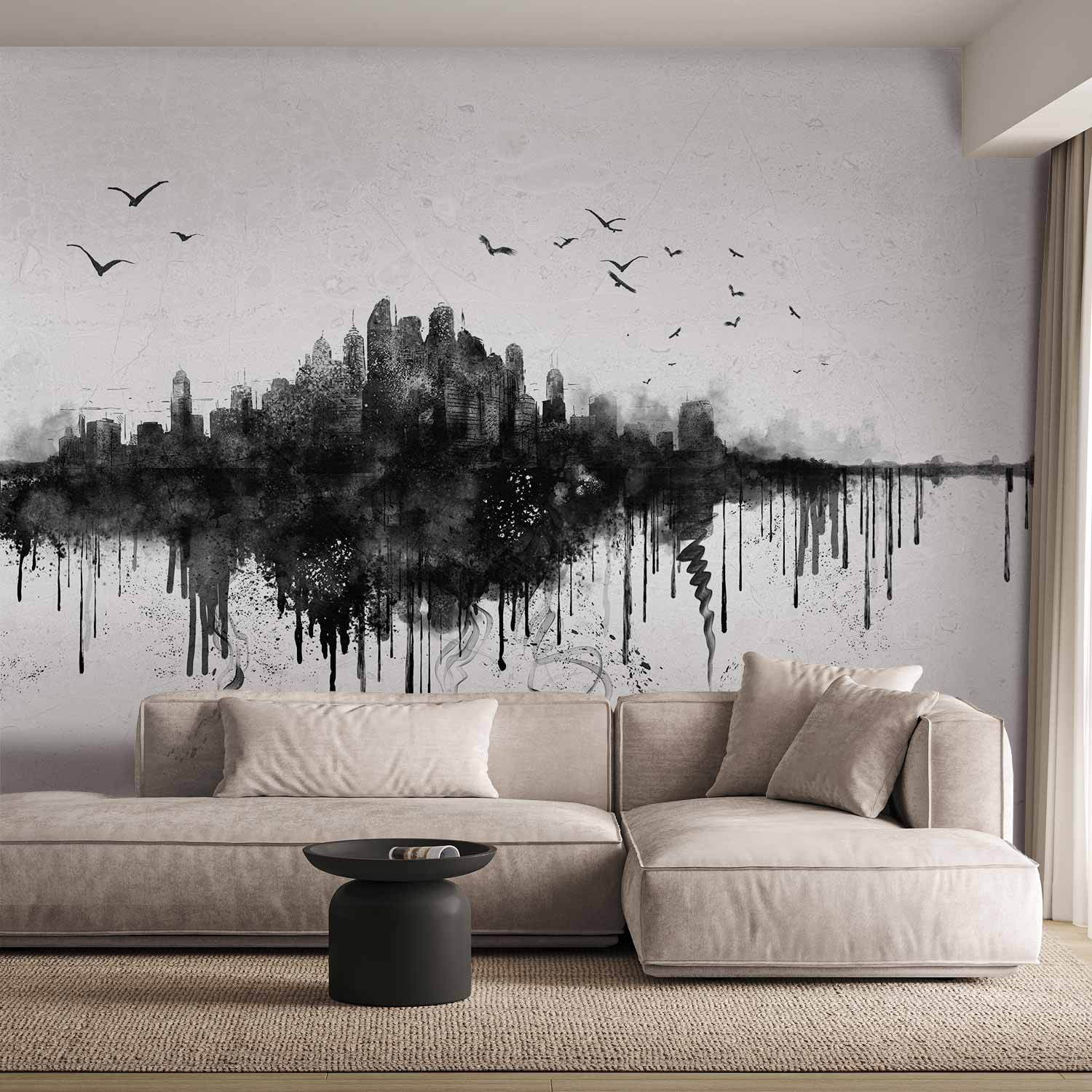 VIVYET Wall Mural - Big city - abstract city skyline in black ...