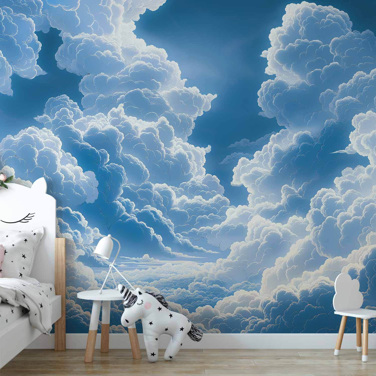 VIVYET Wall Mural - Blue Sky Breaking Through White Fluffy Clouds ...