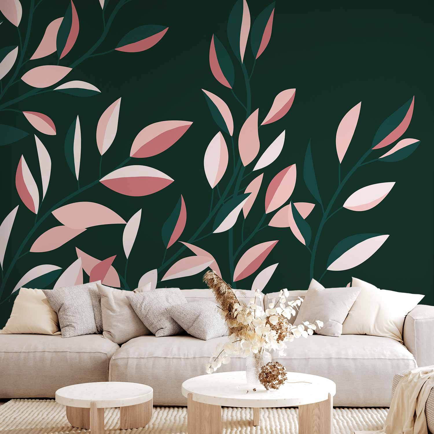 VIVYET Wall Mural - Flowering vine - minimalist climbing leaves on a ...