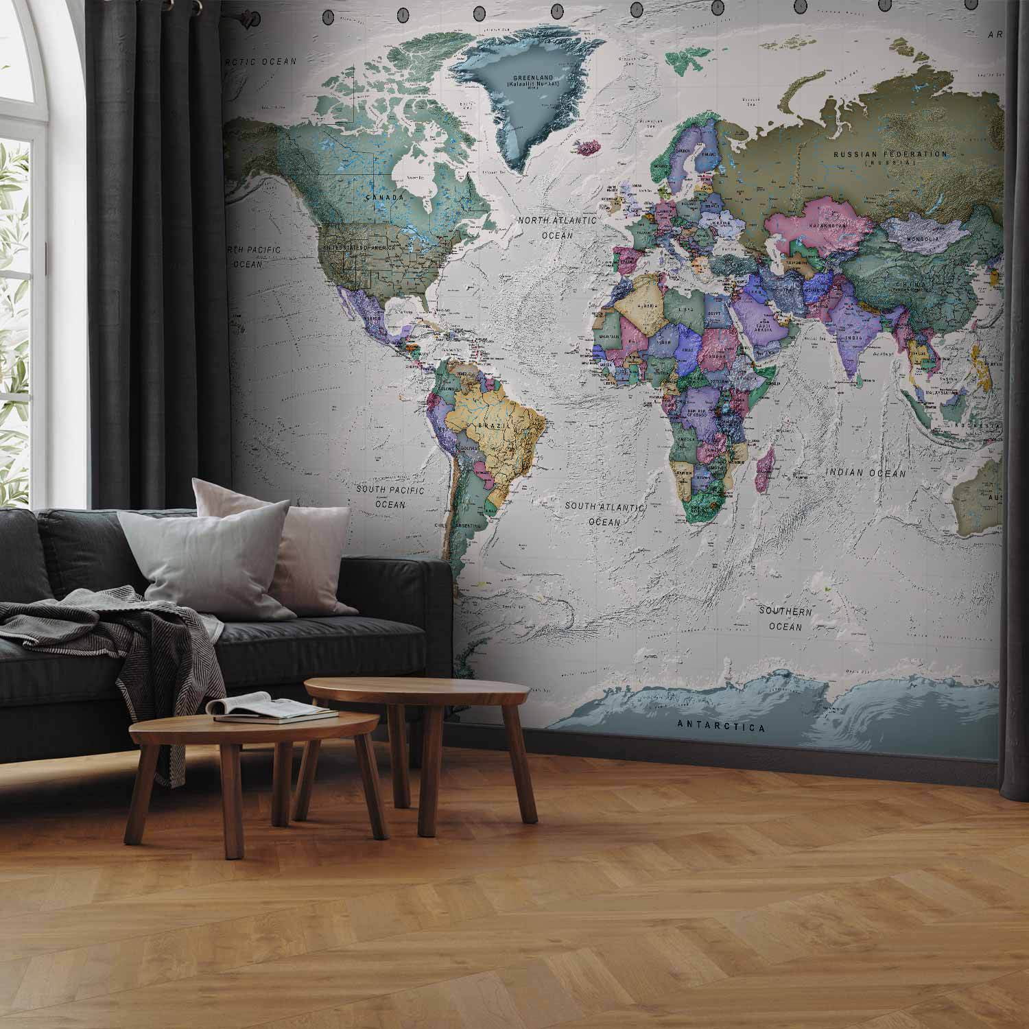 VIVYET Wall Mural - Geography study - world map with signed countries ...