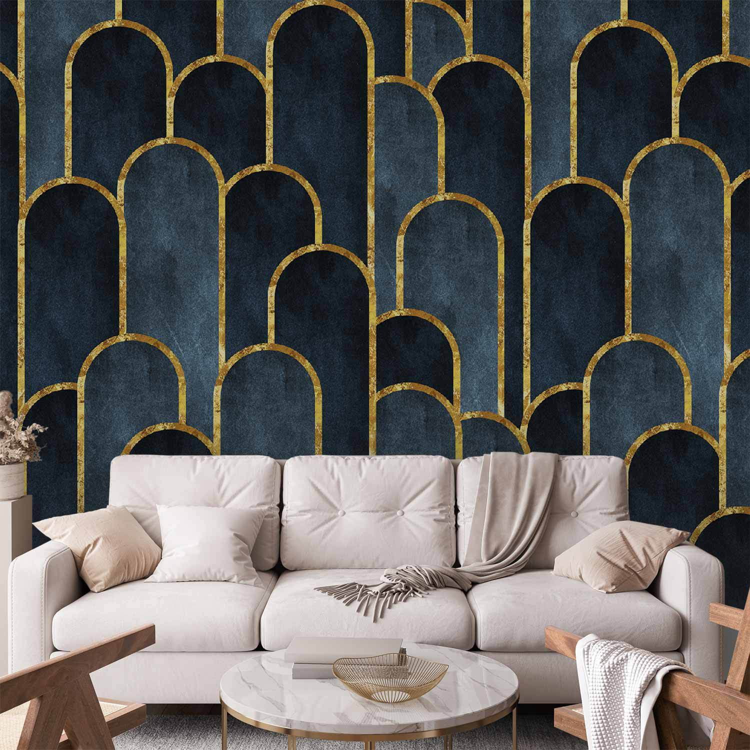 VIVYET Wall Mural - Gold and Navy Blue Pattern - Walmart.com