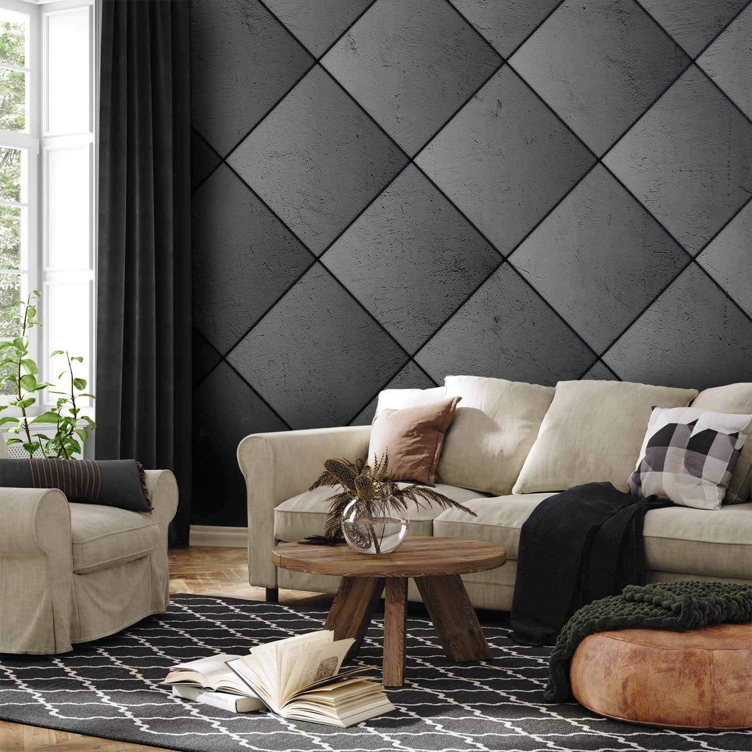 VIVYET Wall Mural - Grey symmetry - geometric pattern in concrete ...