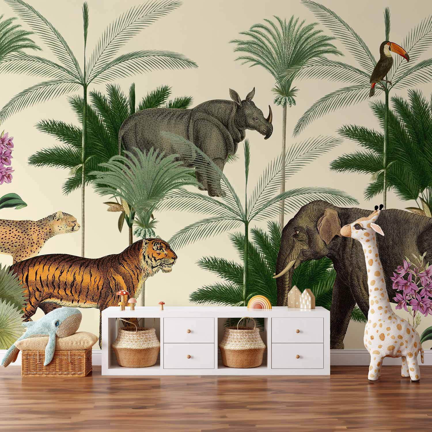 VIVYET Wall Mural - Jungle Land With Animals in the Style of Old ...
