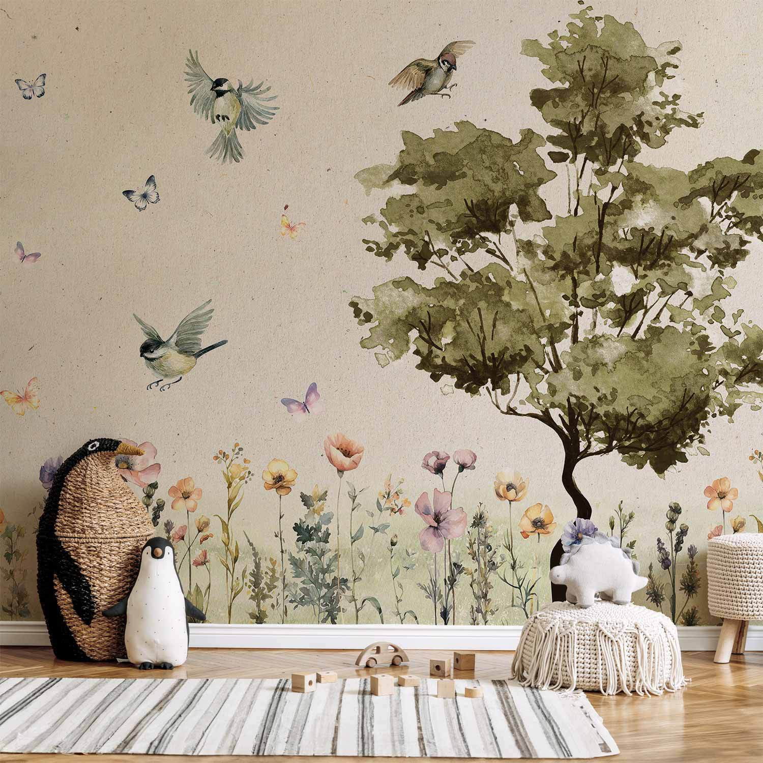 VIVYET Wall Mural - Spring Meadow - a Clearing With Flowers Painted in ...