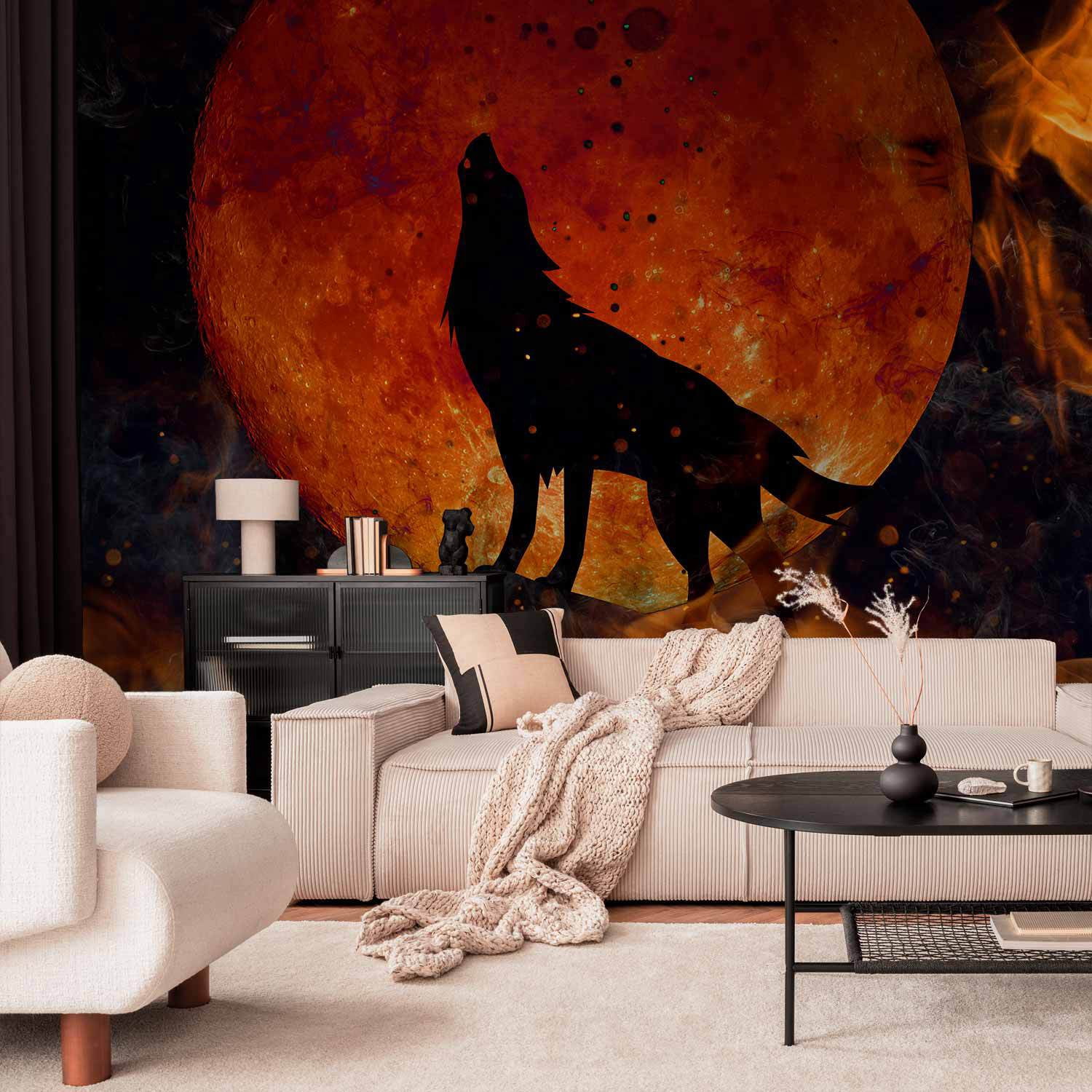 VIVYET Wall Mural - Wild nature - wolf on a background of a red moon in ...