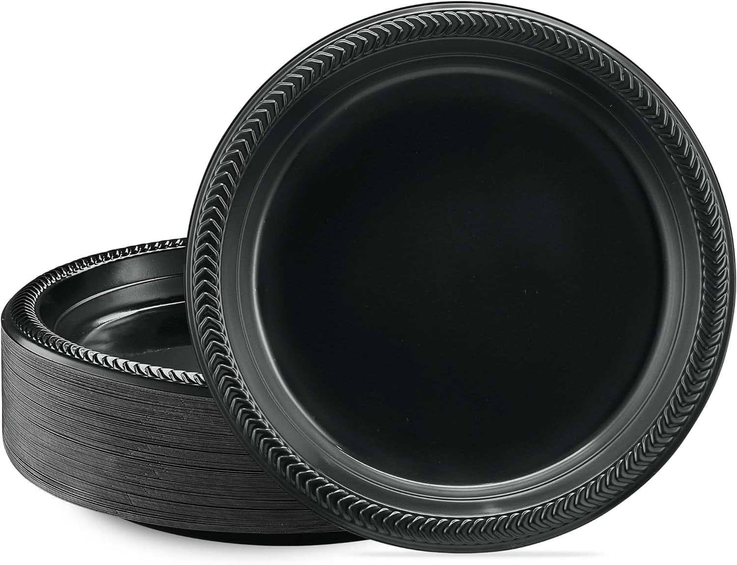 VIWING 9" Black Plastic Plates Lightweight Disposable Plates for ...