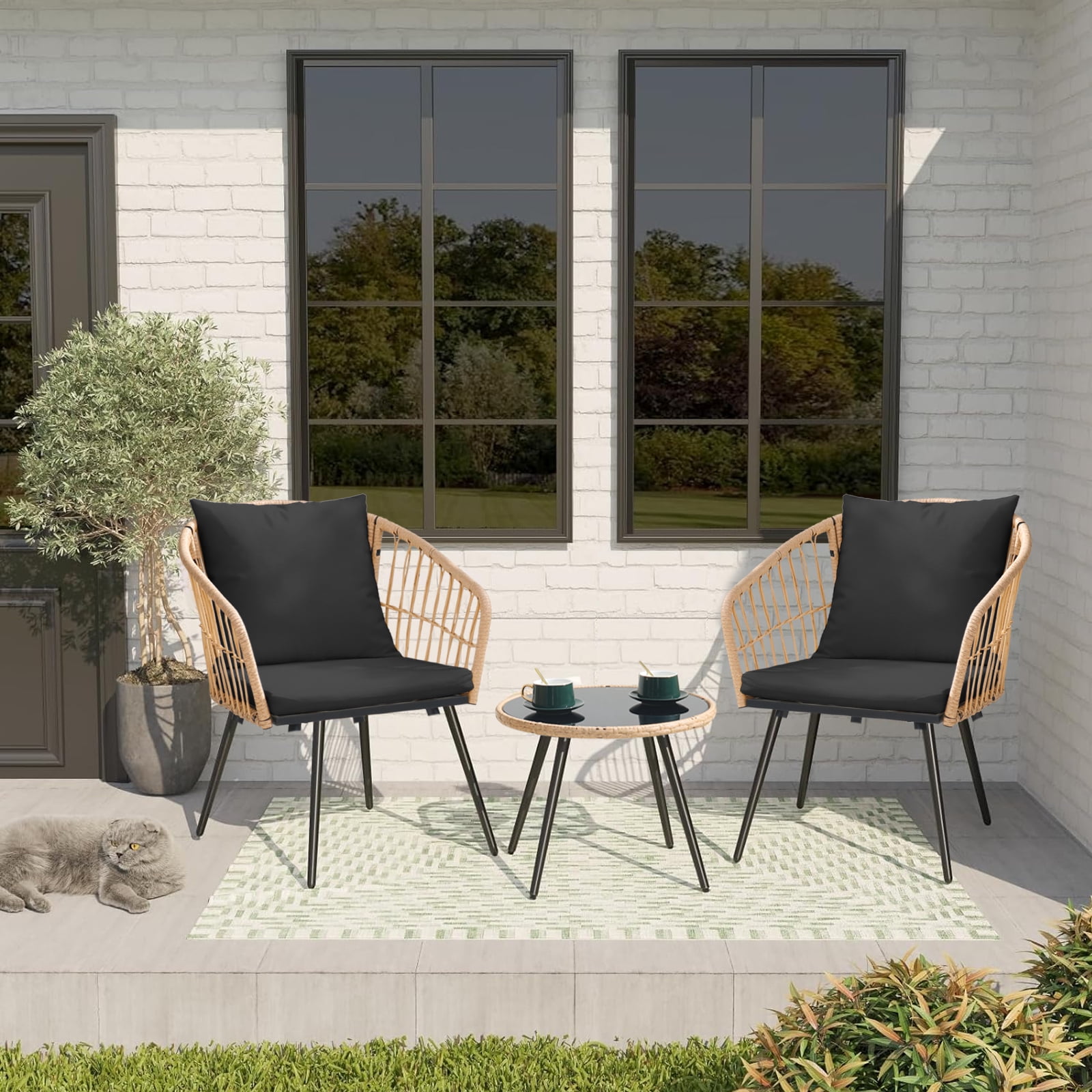 VIXLON 3 PIECE Wicker Patio Conversation Set All-Weather Rattan ...