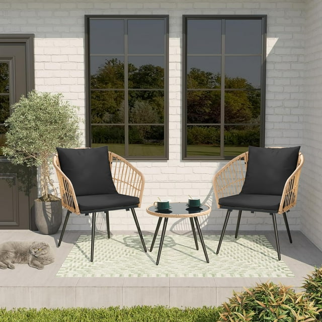 VIXLON 3 PIECE Wicker Patio Conversation Set All-Weather Rattan ...
