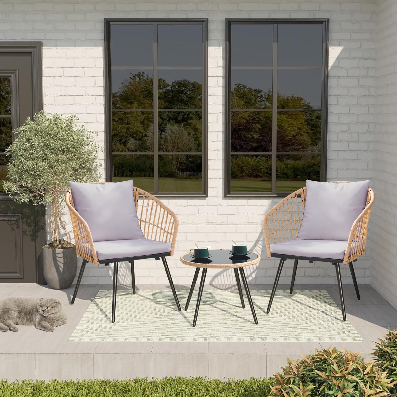 VIXLON 3 PIECE Wicker Patio Conversation Set All-Weather Rattan ...