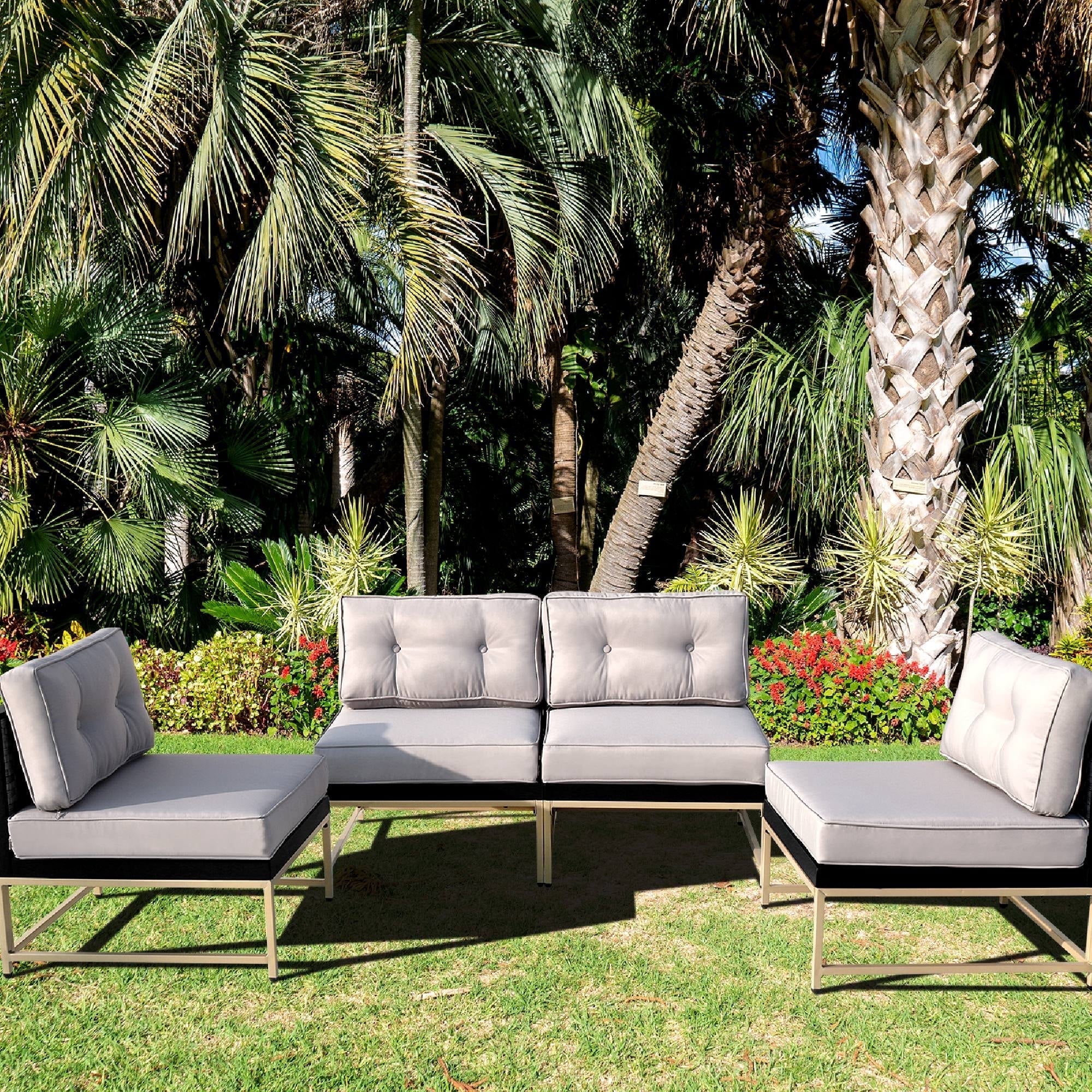 VIXLON 4Pcs Patio Furniture Set Modern Outdoor Conversation Set with ...