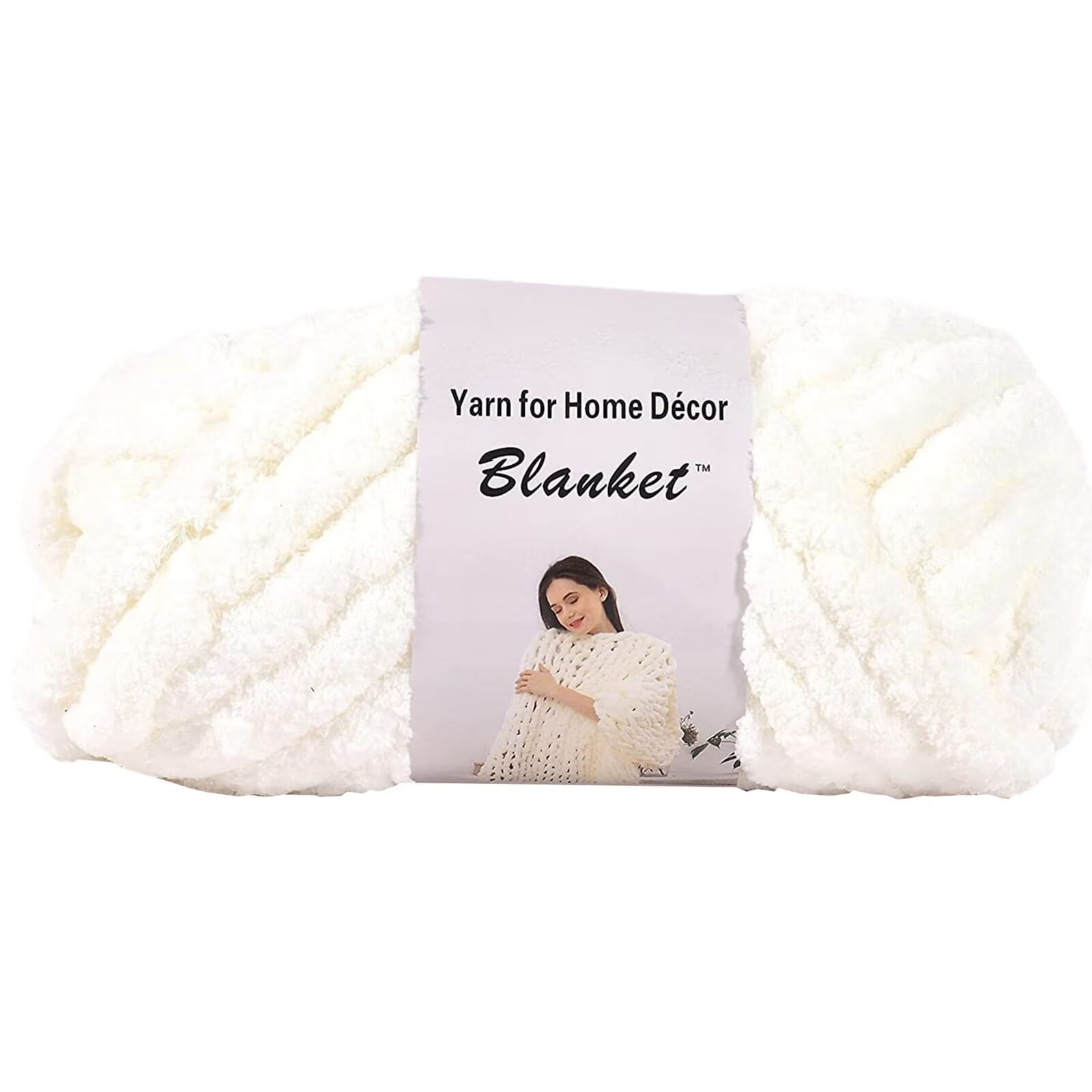 VIYEAR Chenille Blanket Yarn Jumbo Polyester Yarn,Ivory,250g/0.55 lb,24 ...