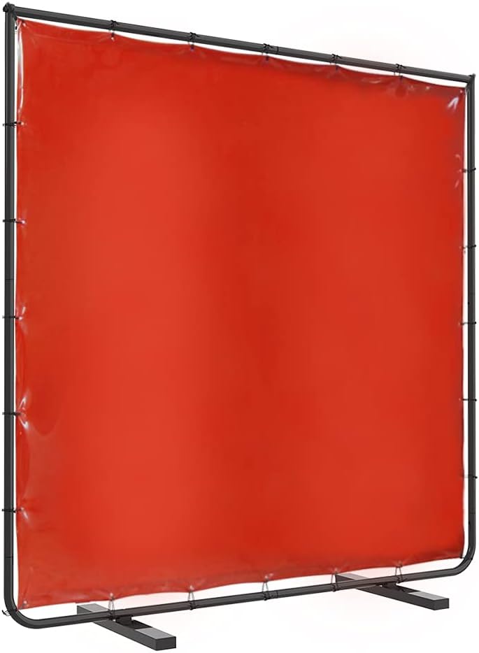 VIZ-PRO Red Vinyl Welding Curtain/Welding Screen With Frame, 6' x 6 ...