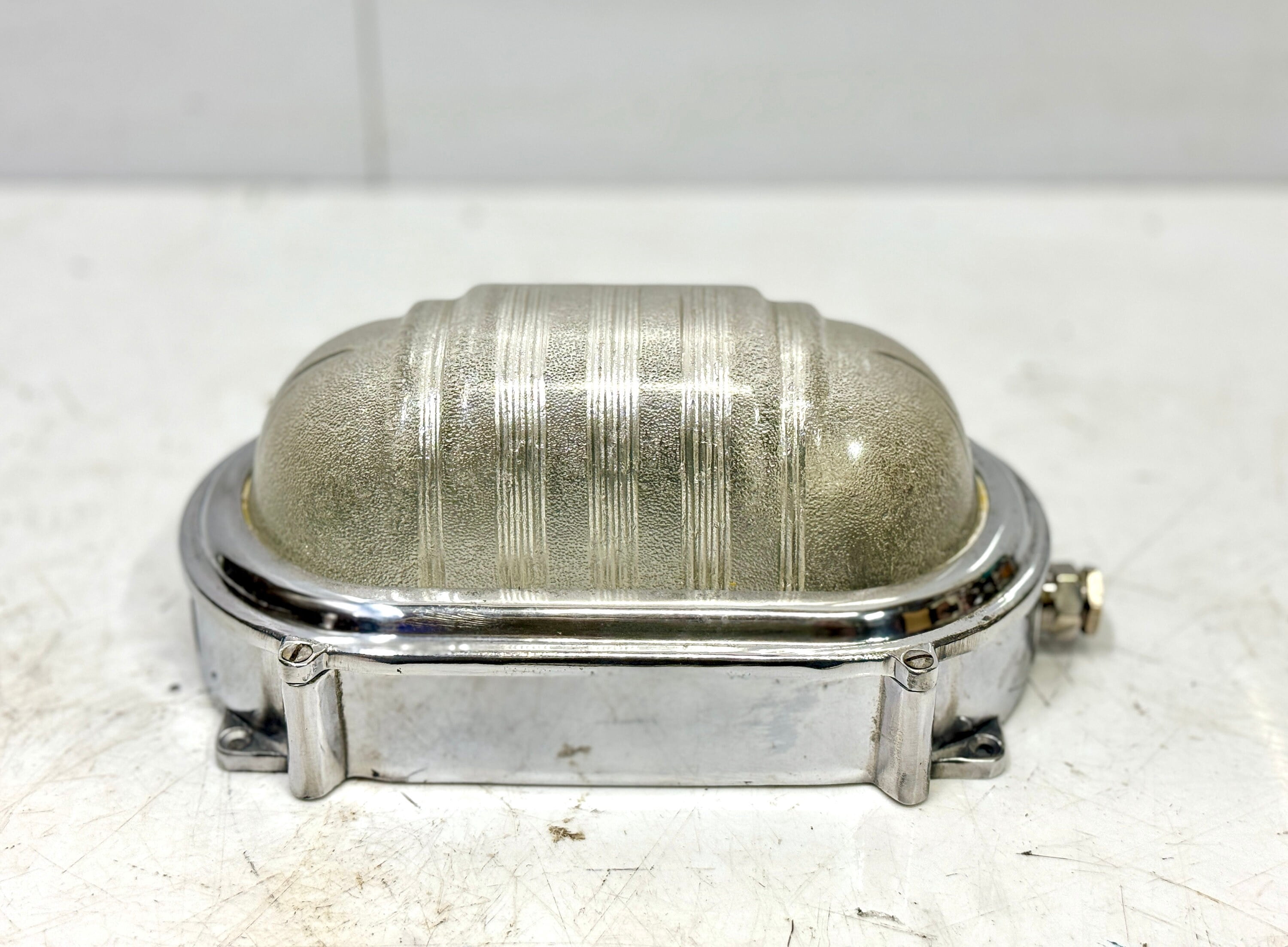 VIntage Aluminum Metal Oval Bulkhead Cover Nautical Antique Ship Light ...