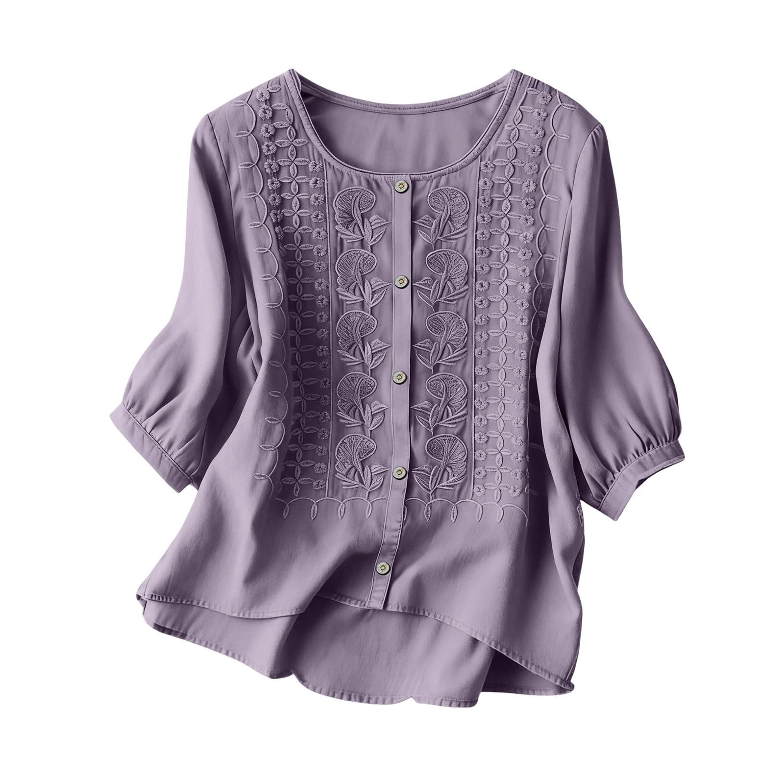 VJGBEGW Embroidered Cotton Linen 3/4 Sleeve Blouses for Women Boho ...