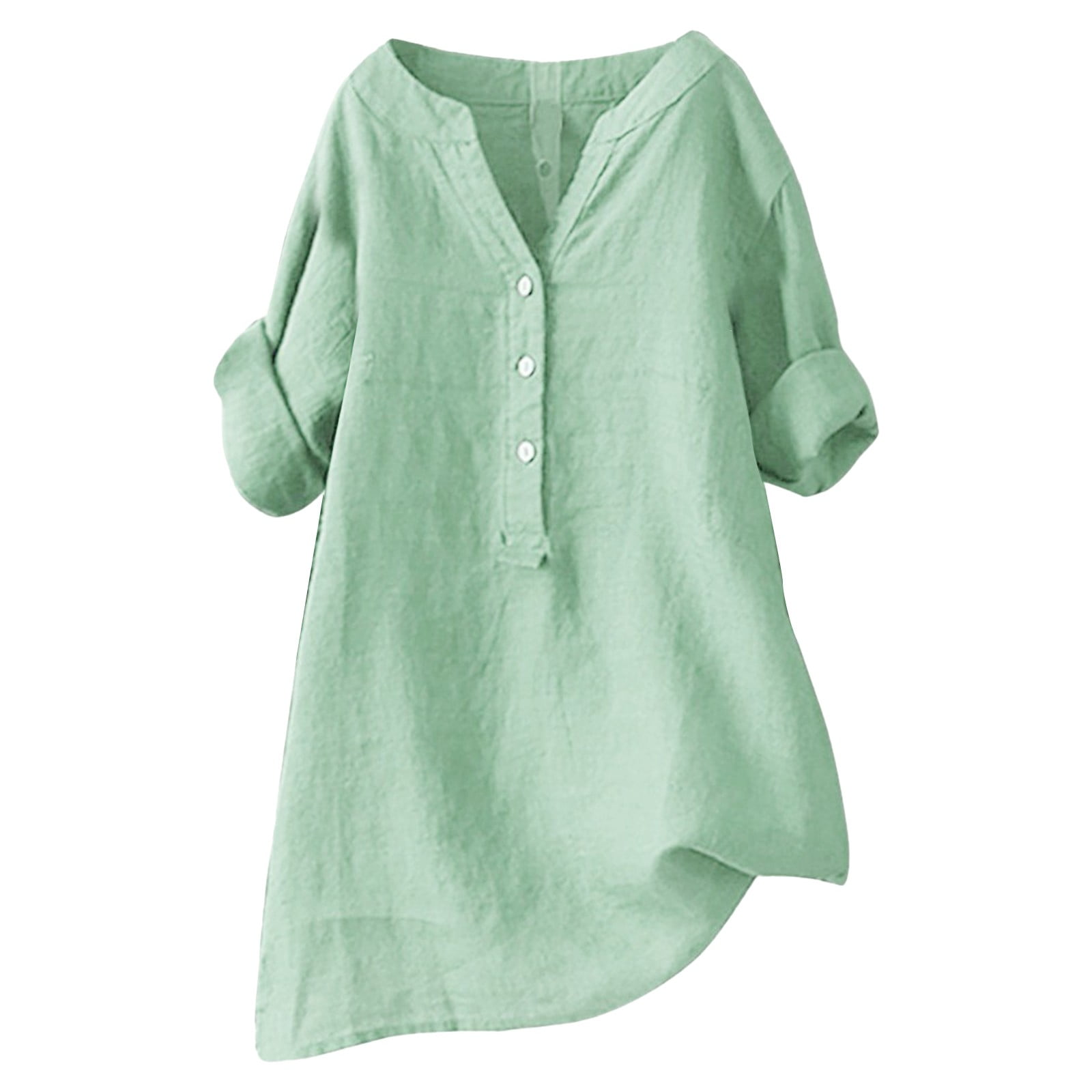 VJGBEGW Women's Cotton Linen Blend Stand Collar Half Sleeve Blouse ...