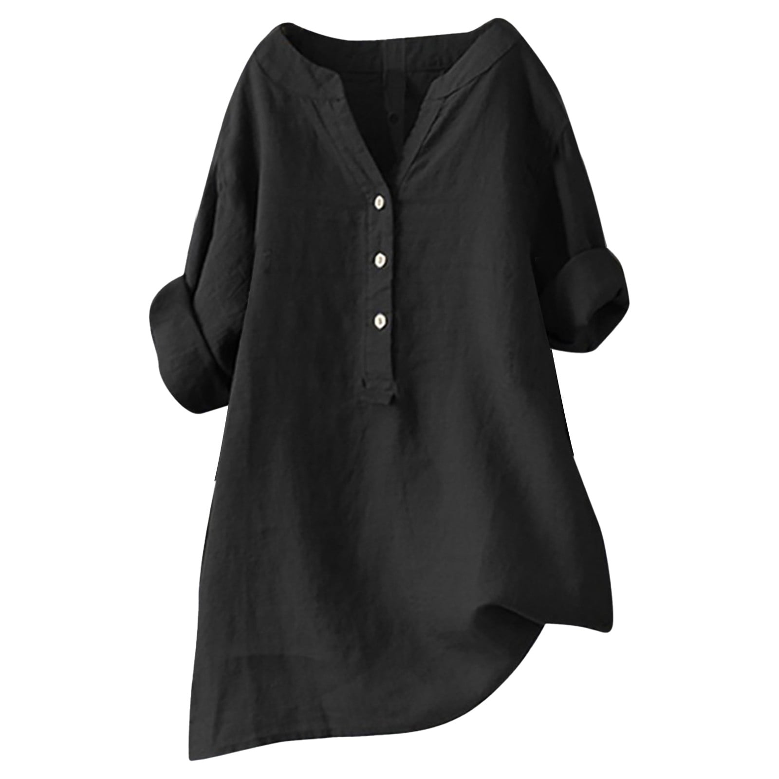 VJGBEGW Women's Cotton Linen Blend Stand Collar Half Sleeve Blouse ...
