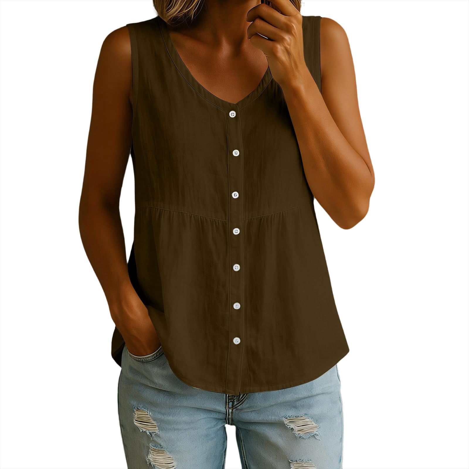 VJGBEGW Women's Linen Cotton Blend Sleeveless Tank Tops Crew Neck ...