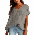 VJGBEGW Women’s Plain Split V Neck Cotton Linen Blouse Short Sleeve ...