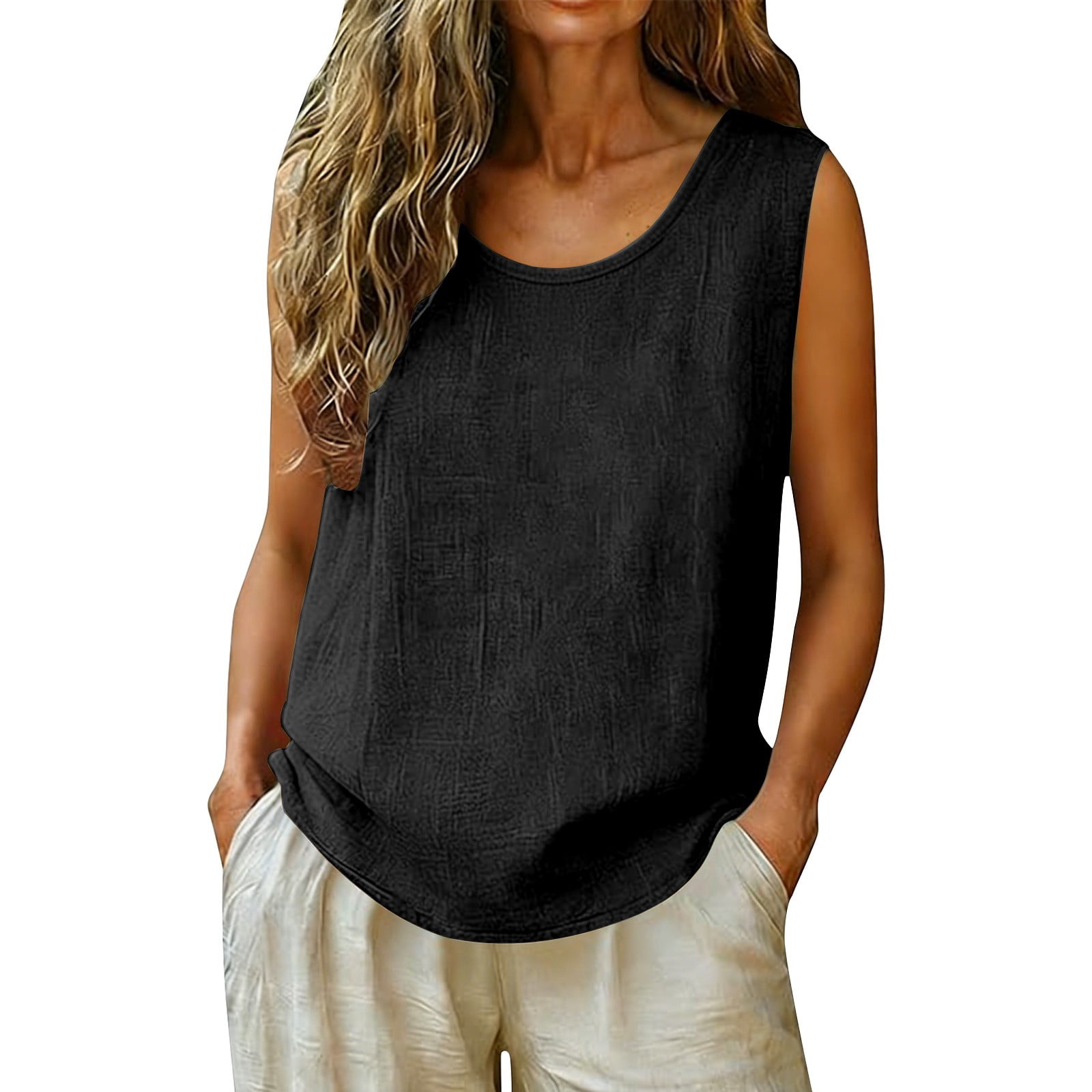 VJGBEGW Womens Tank Tops 2026 Summer V Neck Sleeveless Cotton Linen ...