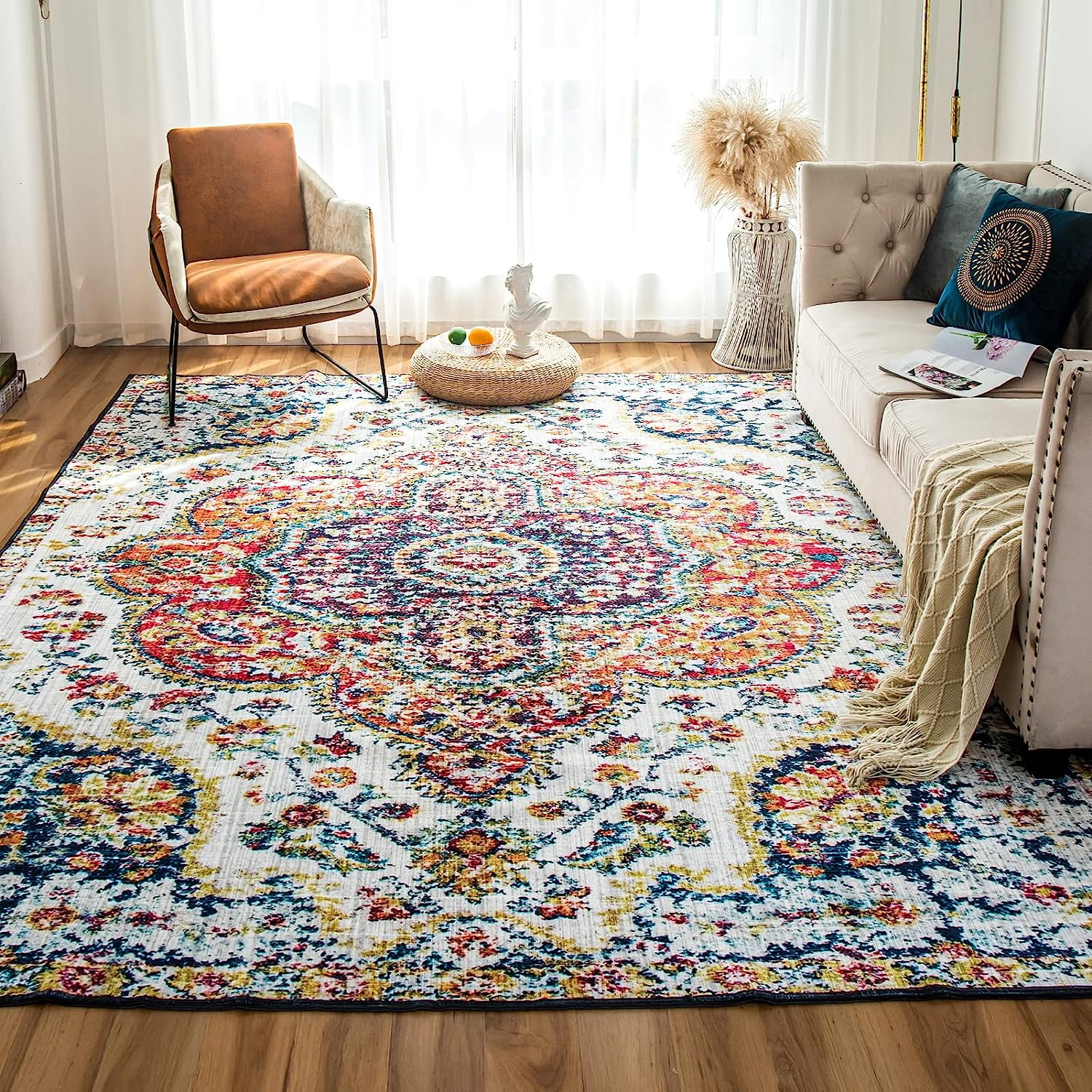 VK·LIVING Area Rugs Machine Washable Rug 4'x 6' Vintage Design Washable ...