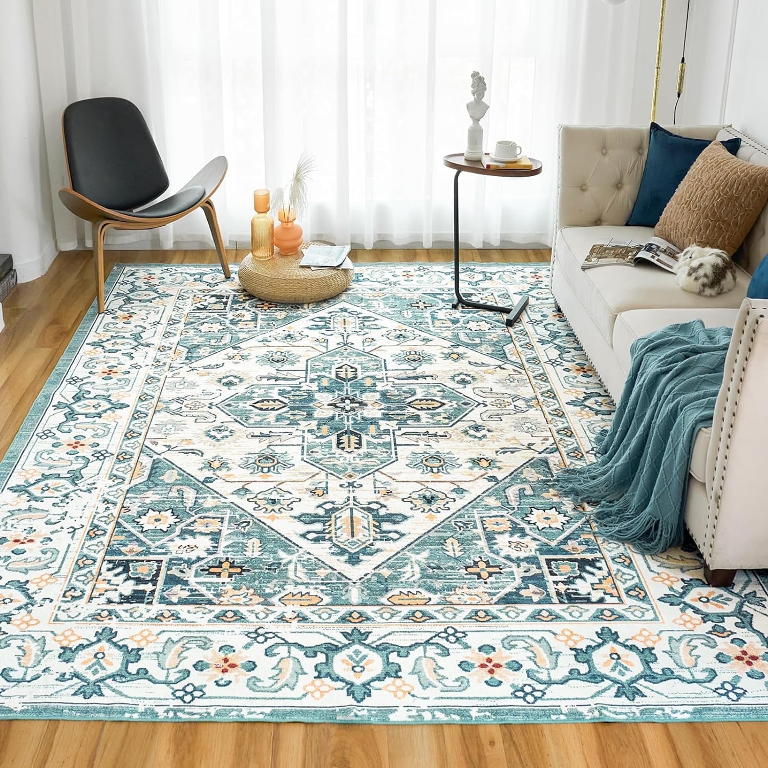 VK·LIVING Area Rugs Machine Washable Rug 4'x 6' Vintage Design Washable ...