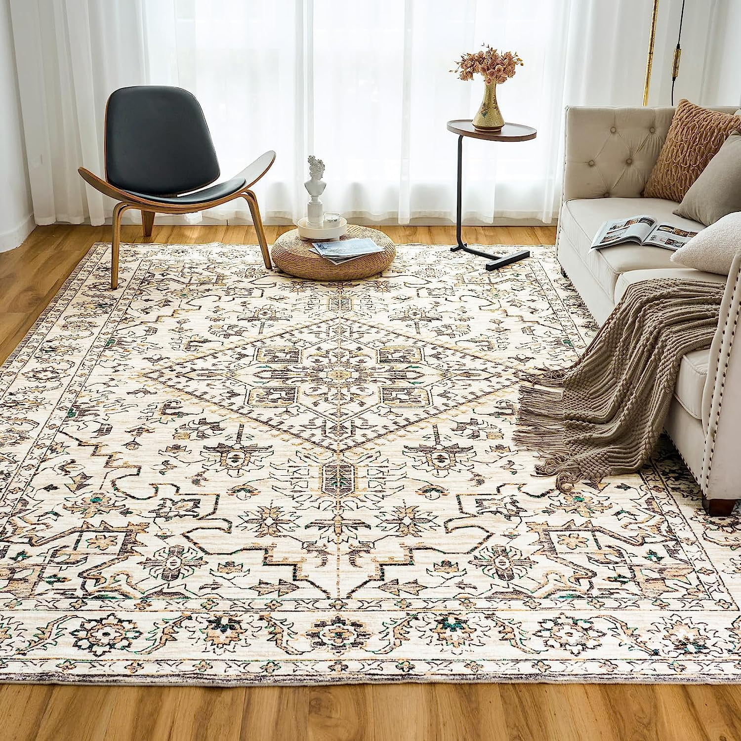 VK·LIVING Area Rugs Machine Washable Rug 5'x 7' Vintage Design Washable ...