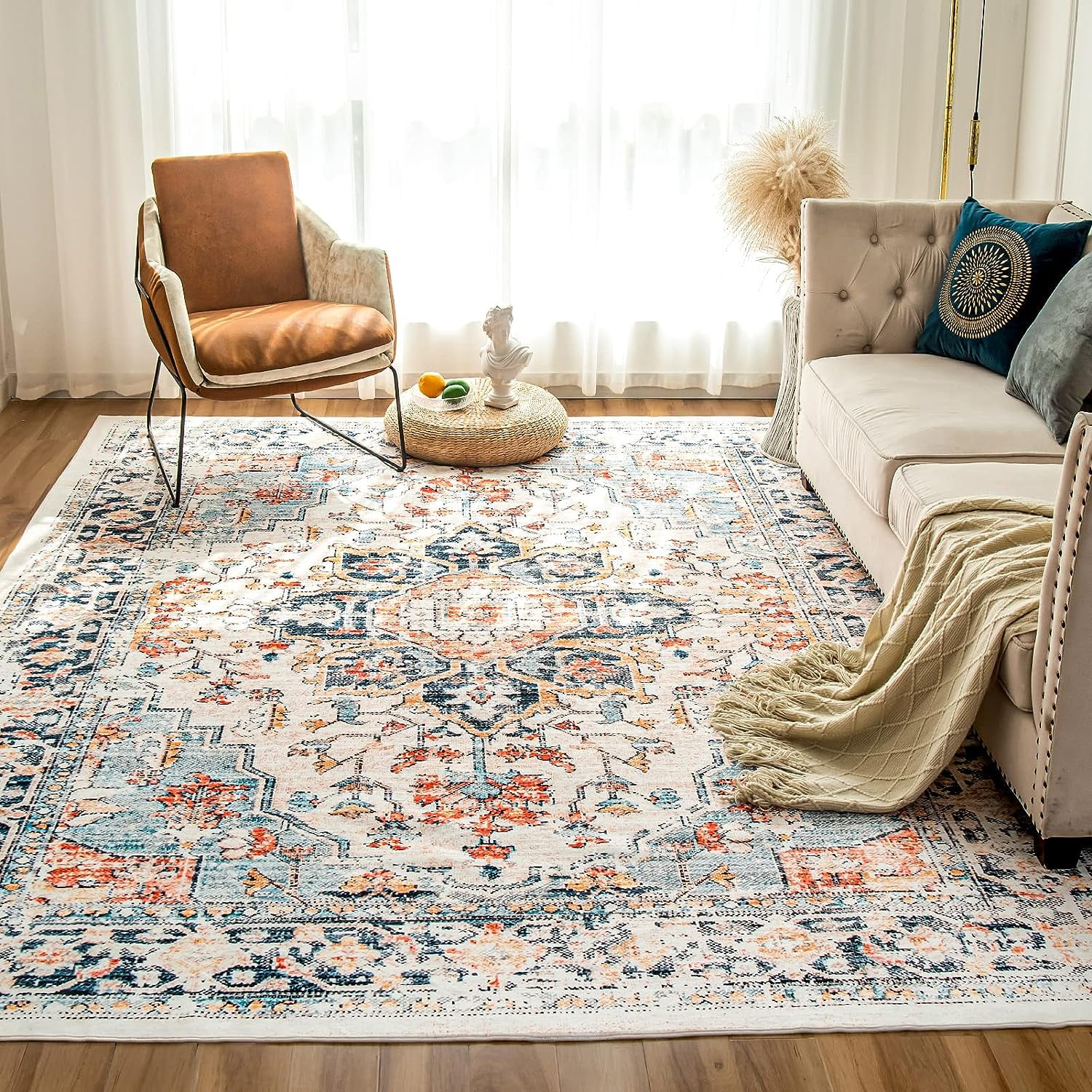 VK·LIVING Area Rugs Machine Washable Rug 5'x 7' Vintage Design Washable ...