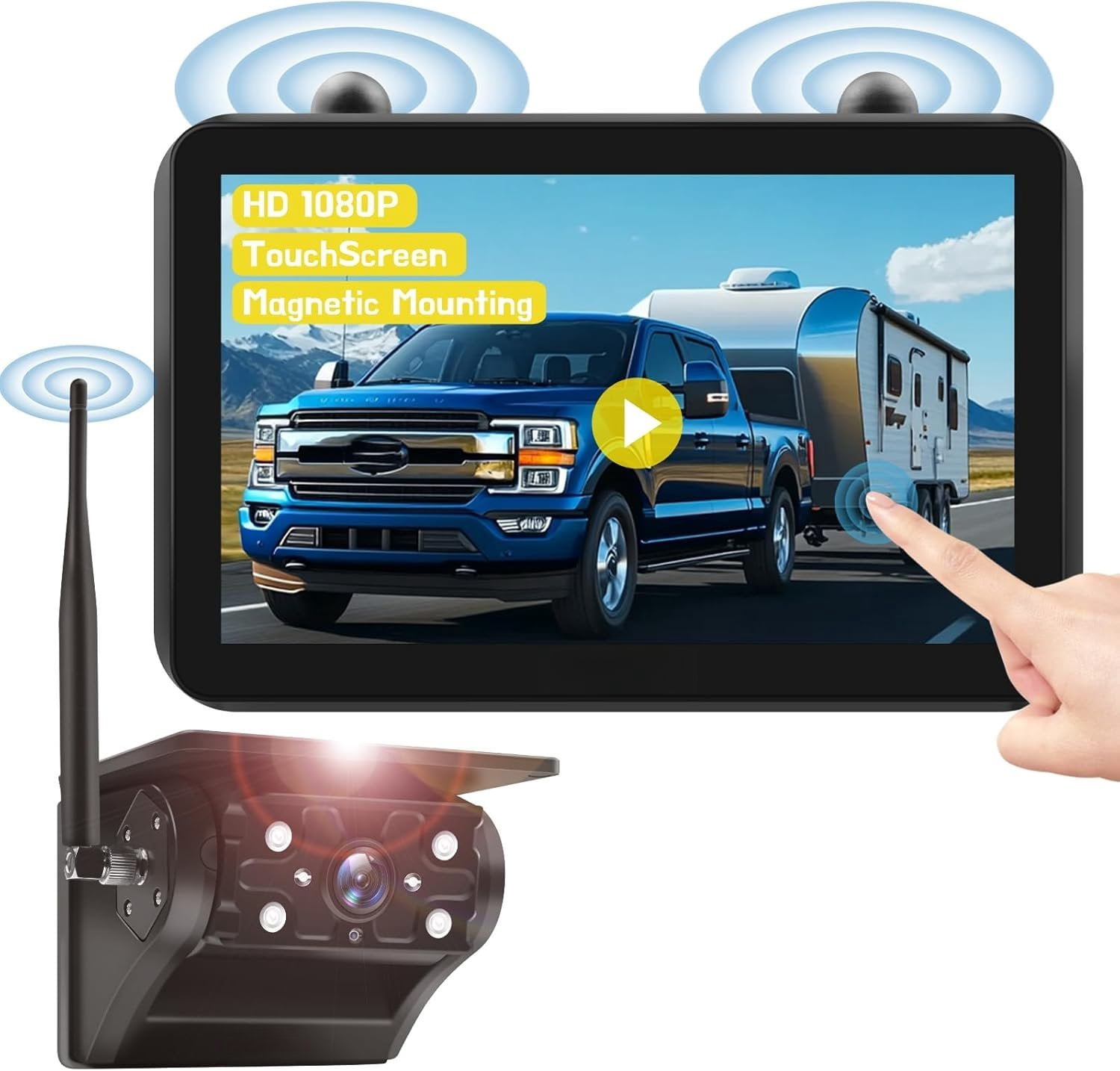 VK7 Solar Backup Camera, 7'' IPS Touchscreen HD1080P No Wiring 15 ...