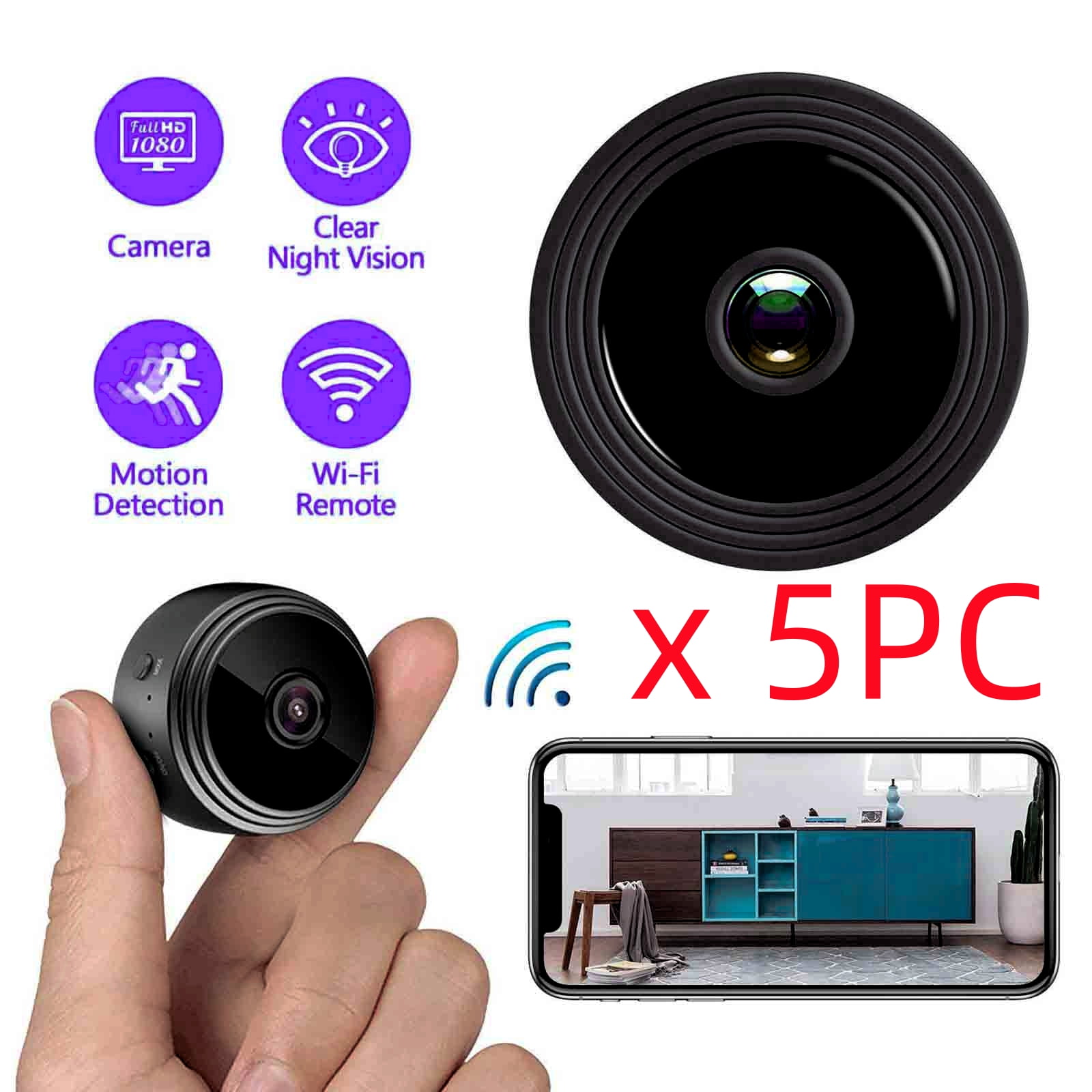VKEKIEO 5PC Spyy Camera With Audio And Video Recording,Mini Camera,Mini ...