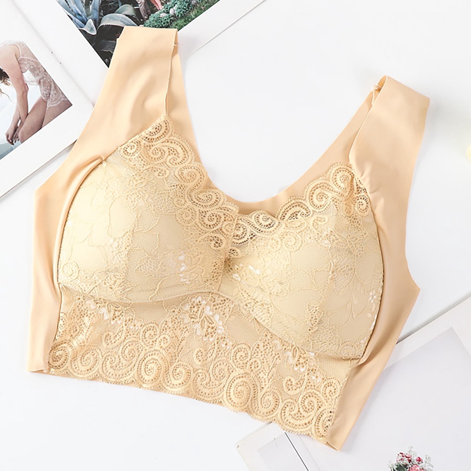 VKEKIEO Bralettes for Women,Women Lady Lace Gathered Bra Plus Size ...
