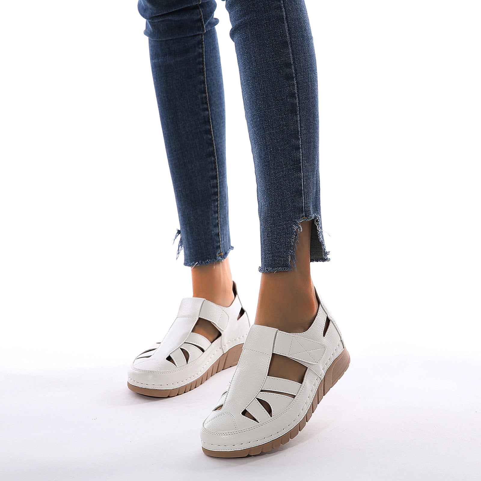VKEKIEO Closed Toe Block Heels For Women Mid Heel Wedge White - Walmart.com