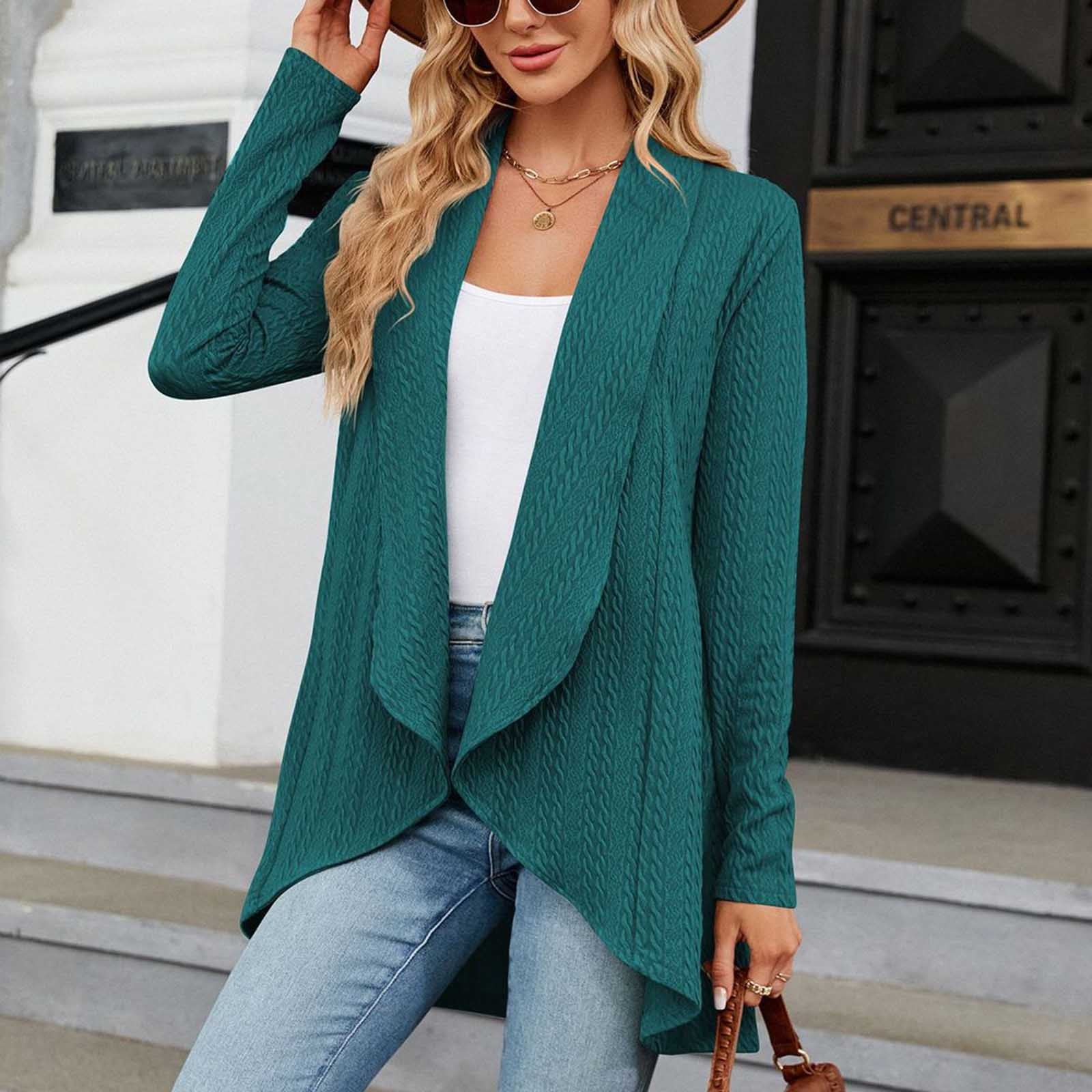 VKEKIEO Cropped Cardigans For Women Scoop Neck Cardigan Long Sleeve ...