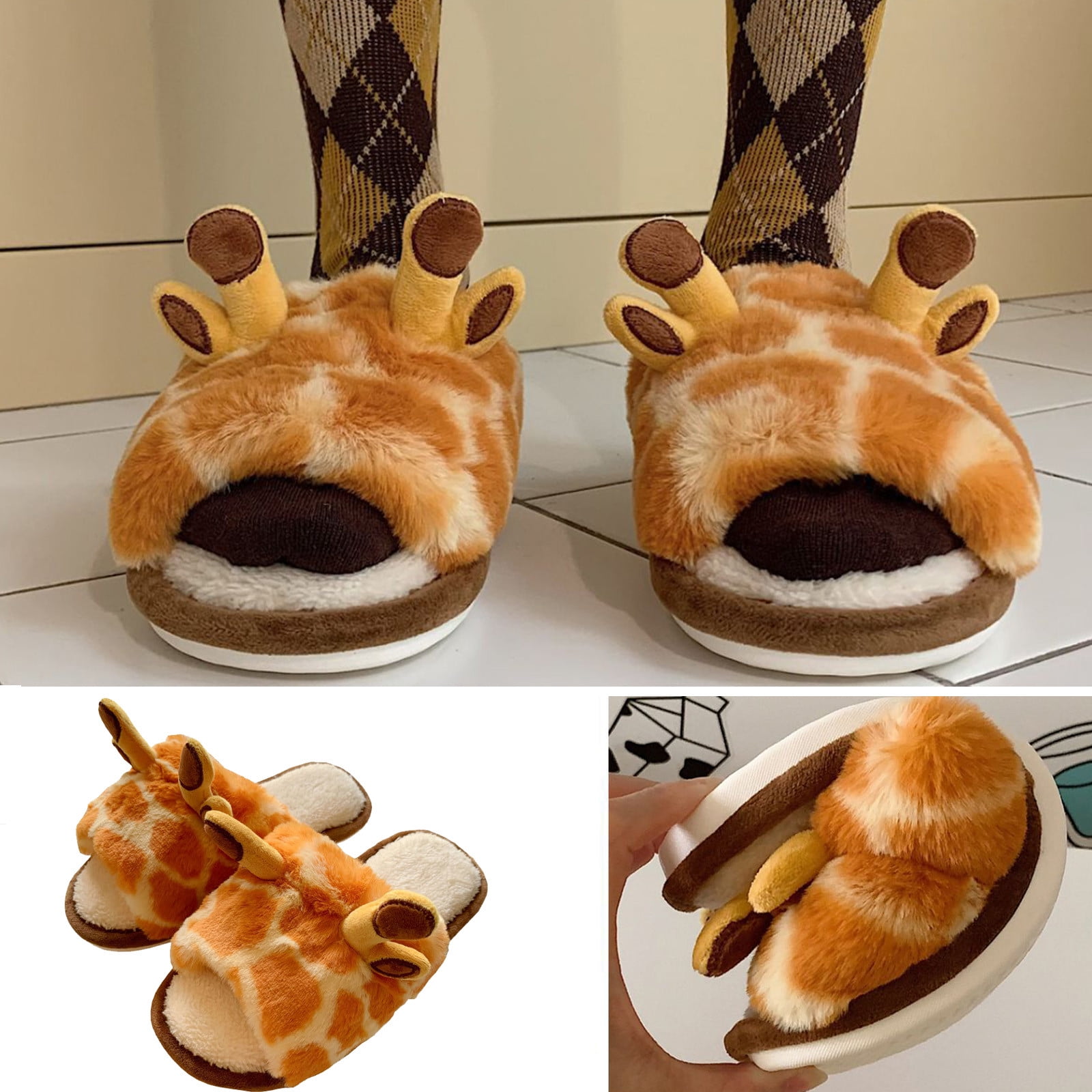 VKEKIEO Deer Slippers For Women Bedroom Slippers Women Deer cozy Open ...