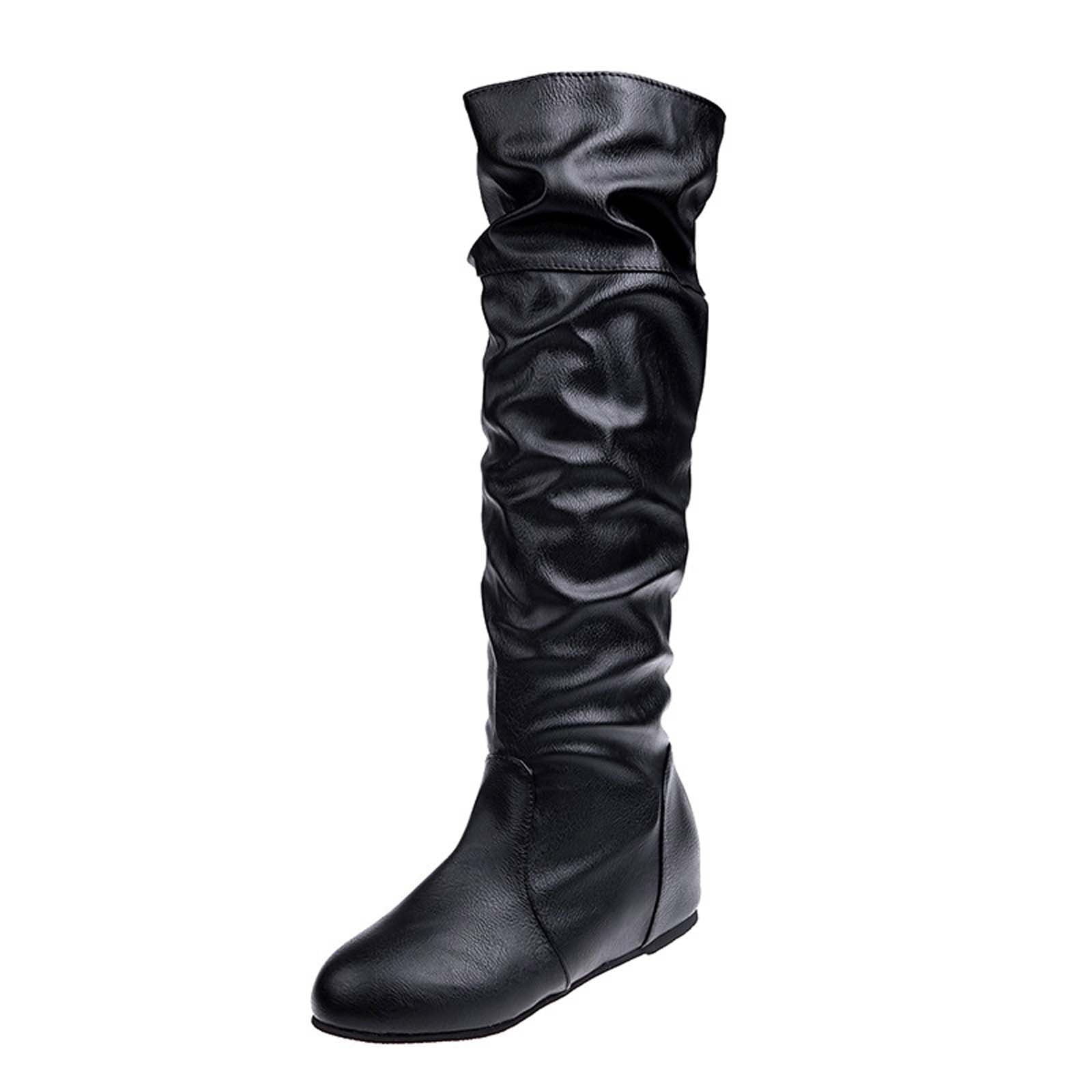 VKEKIEO Flat Toe Thigh High Boots For Women Flat Heel Slide Black 35 ...