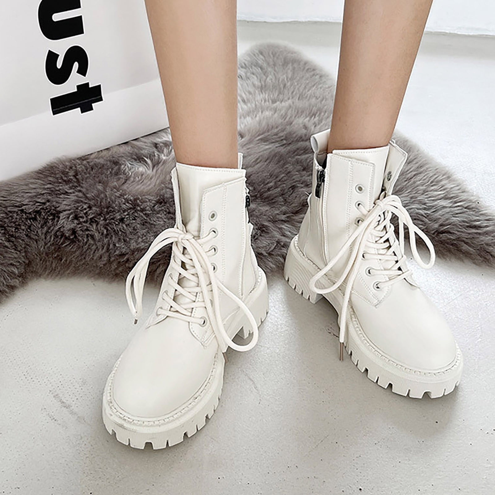 VKEKIEO Girls Ankle Boots Round Toe Low Heel Walking Shoes Lace Lace-Up ...