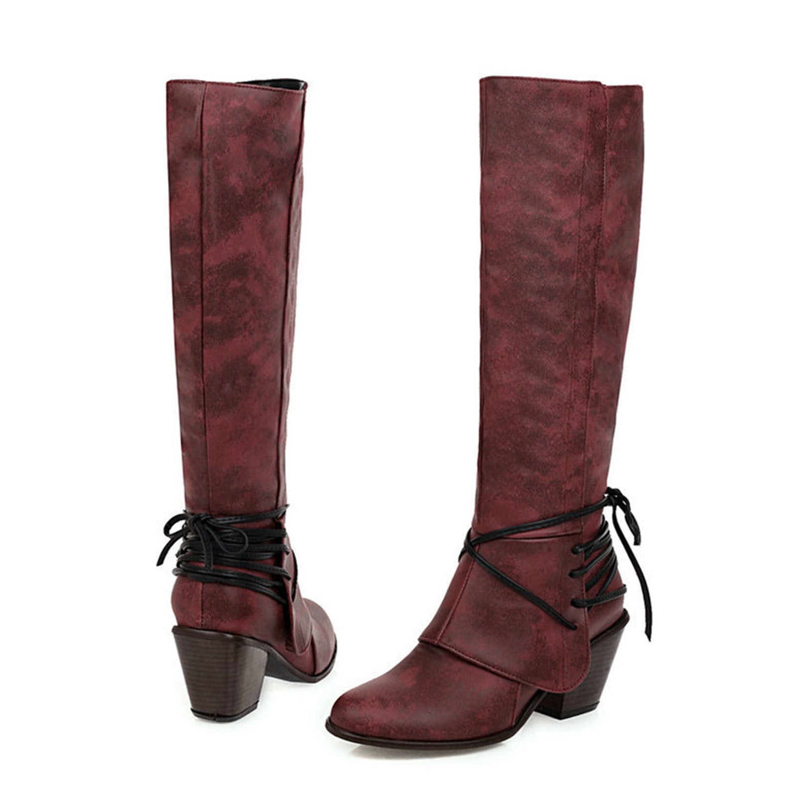 VKEKIEO High Heel Boots For Women Peak Toe High Heel Heels Lace Lace-Up ...