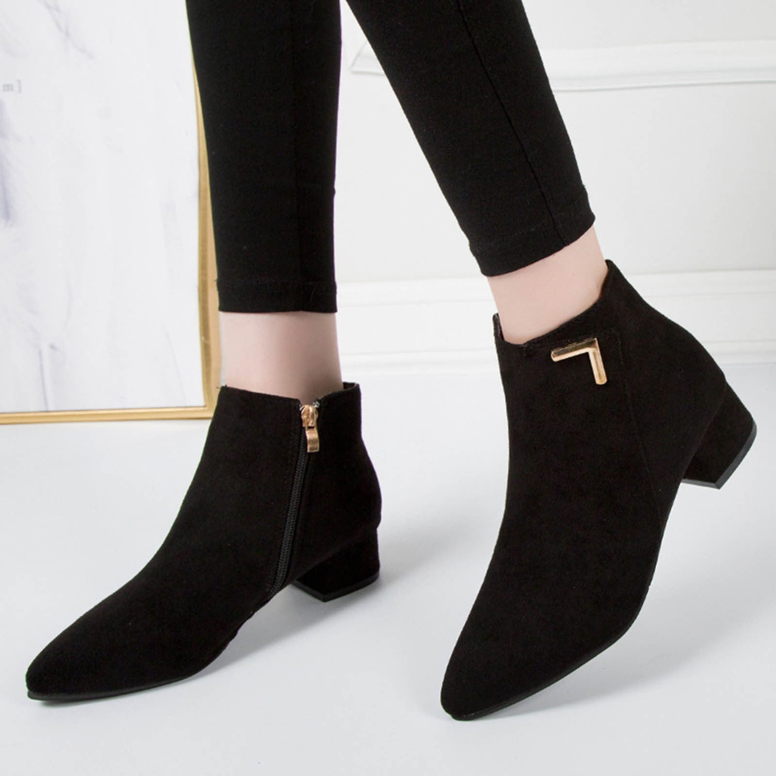 VKEKIEO Plus Size Thigh High Boots Round Toe Mid Heel Booties ...