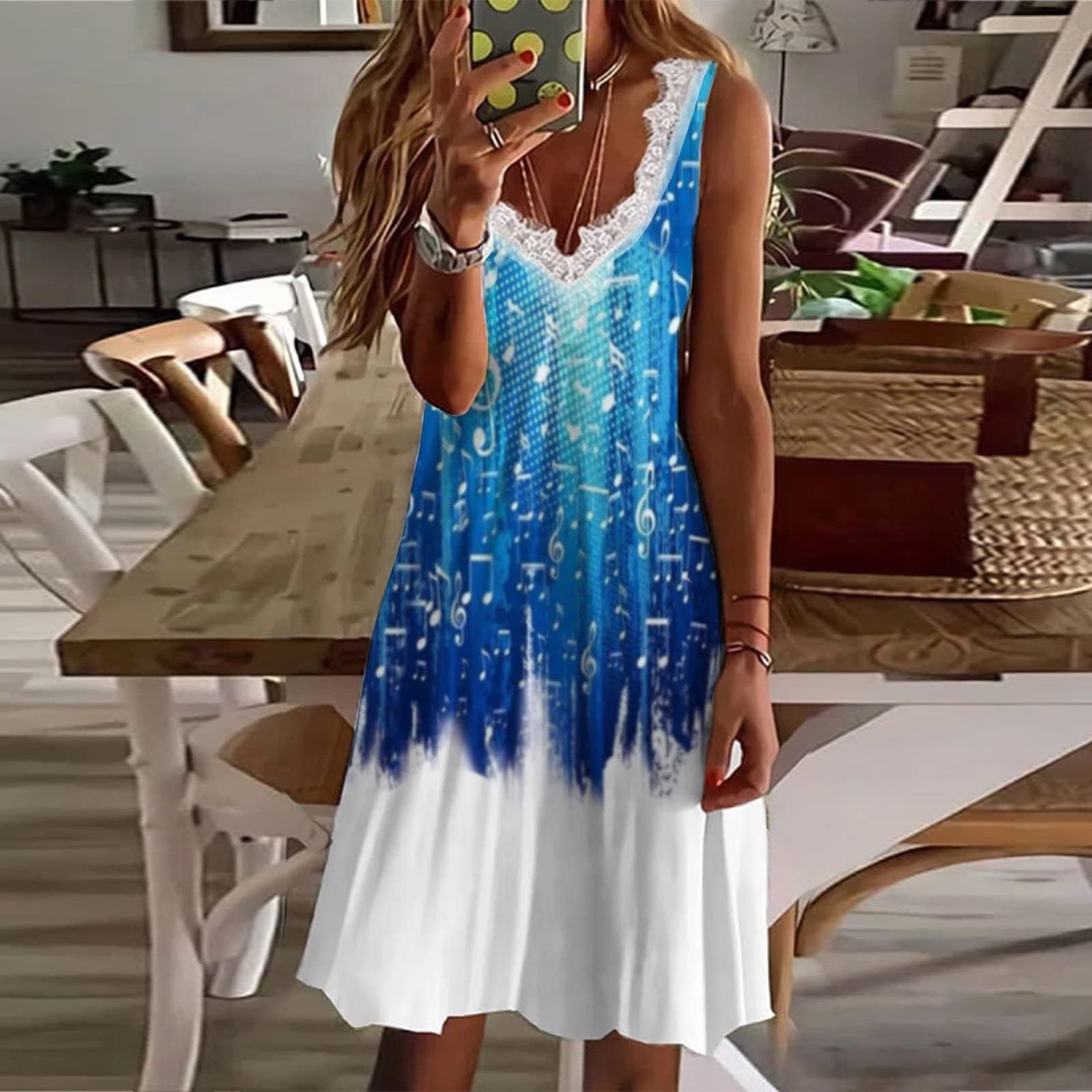 VKEKIEO Sundresses For Women V-Neck Off the Shoulder Sleeveless Printed ...