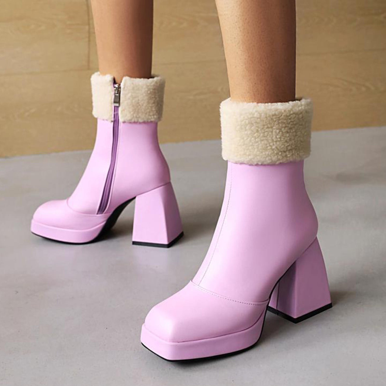 VKEKIEO Thigh High Boots For Women Round Toe High Heel Walking Shoes ...