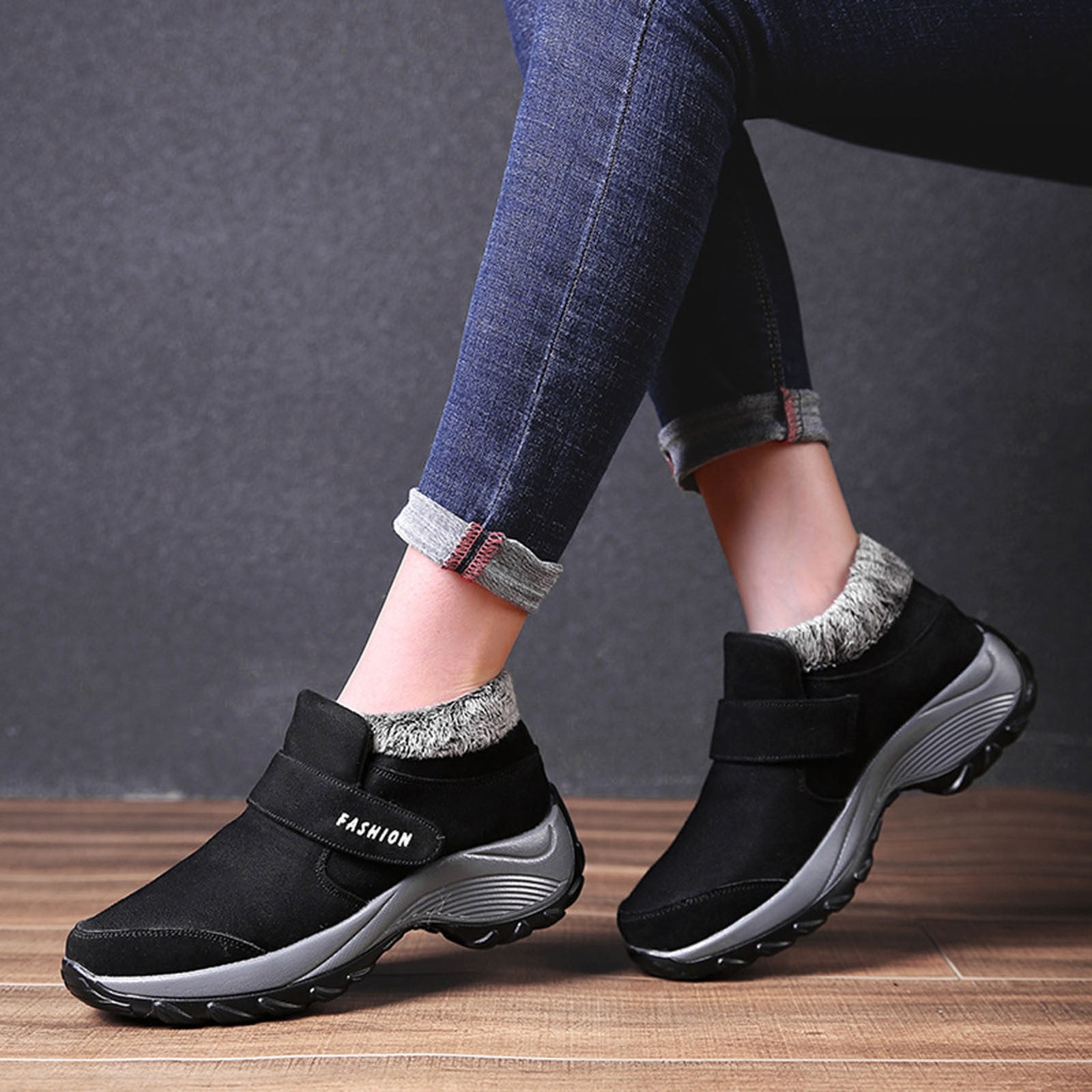 VKEKIEO Waterproof Boots For Women Round Toe Flat Heel Flats Slip-On ...