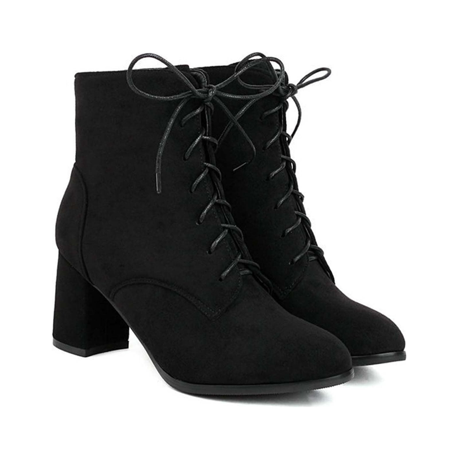 VKEKIEO Womens Boots Peak Toe High Heel Heels Lace Lace-Up Black Fall ...