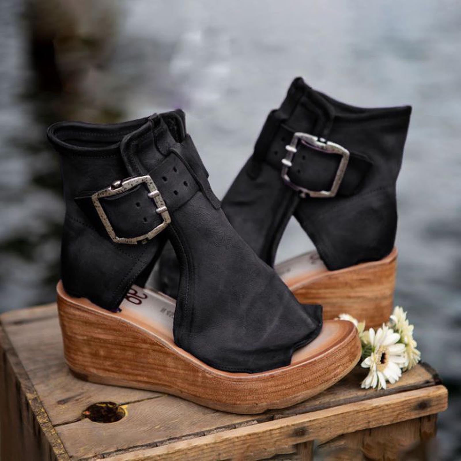 VKEKIEO Womens Fall Boots Round Toe High Heel Walking Shoes Slip-On ...