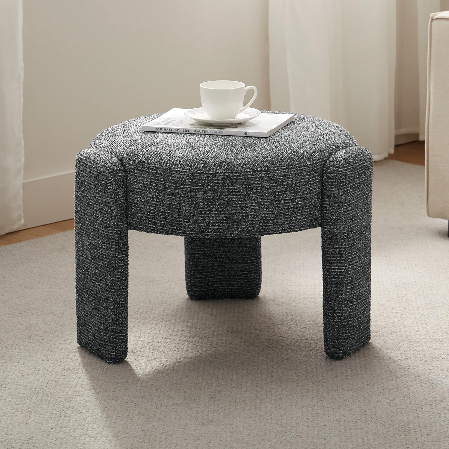 VKNOW 16.9" Mordern Ottoman, Oversized Foot Stool with Chenille Fabic ...