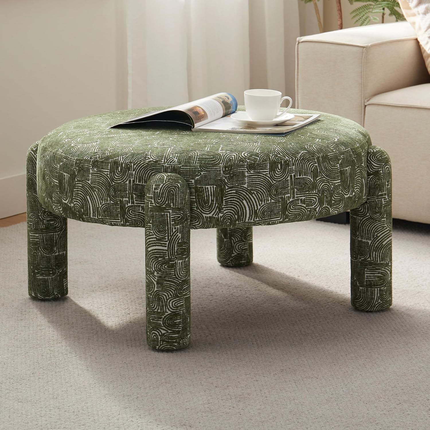 VKNOW 32.3" Modern Coffee Tbale, Round Upholstered Ottomans with ...
